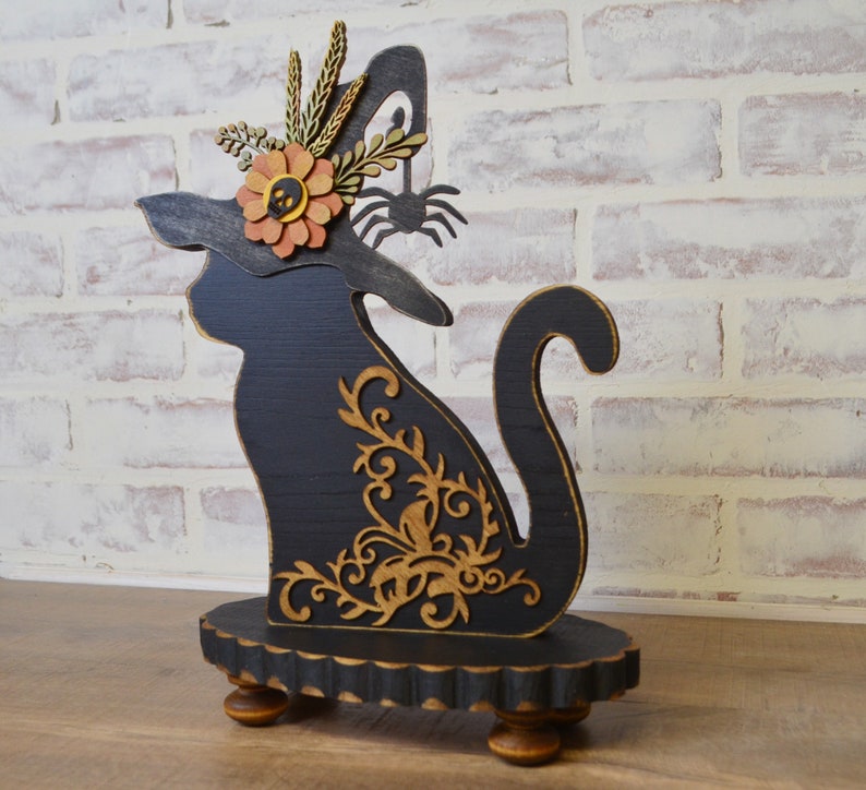 Halloween Cat...black Cat...fancy Fall Cat...halloween Tray Decor...cat ...