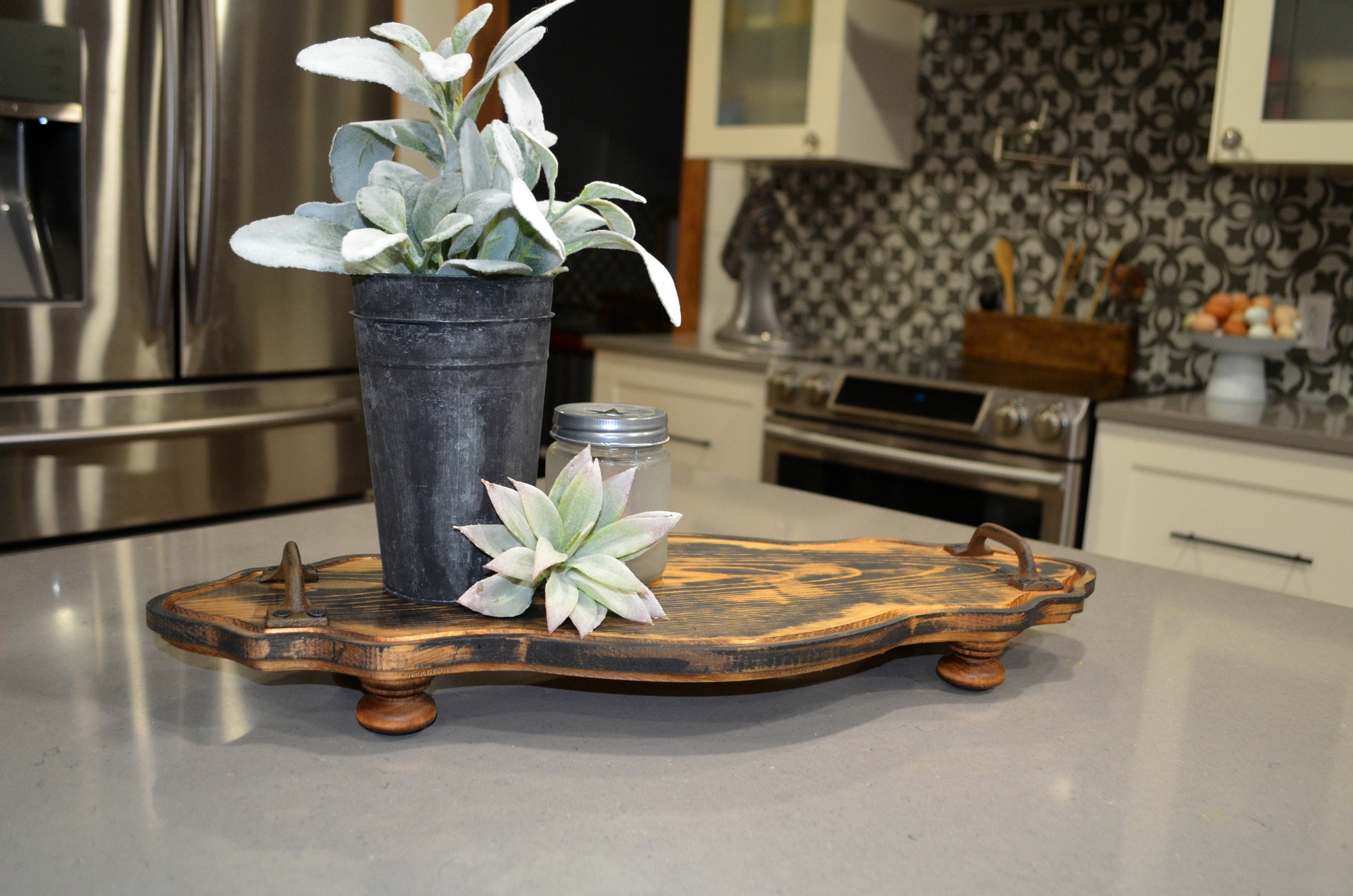 Farmhouse Wood Tray...distressed Black Riser...wood Tray With | Etsy
