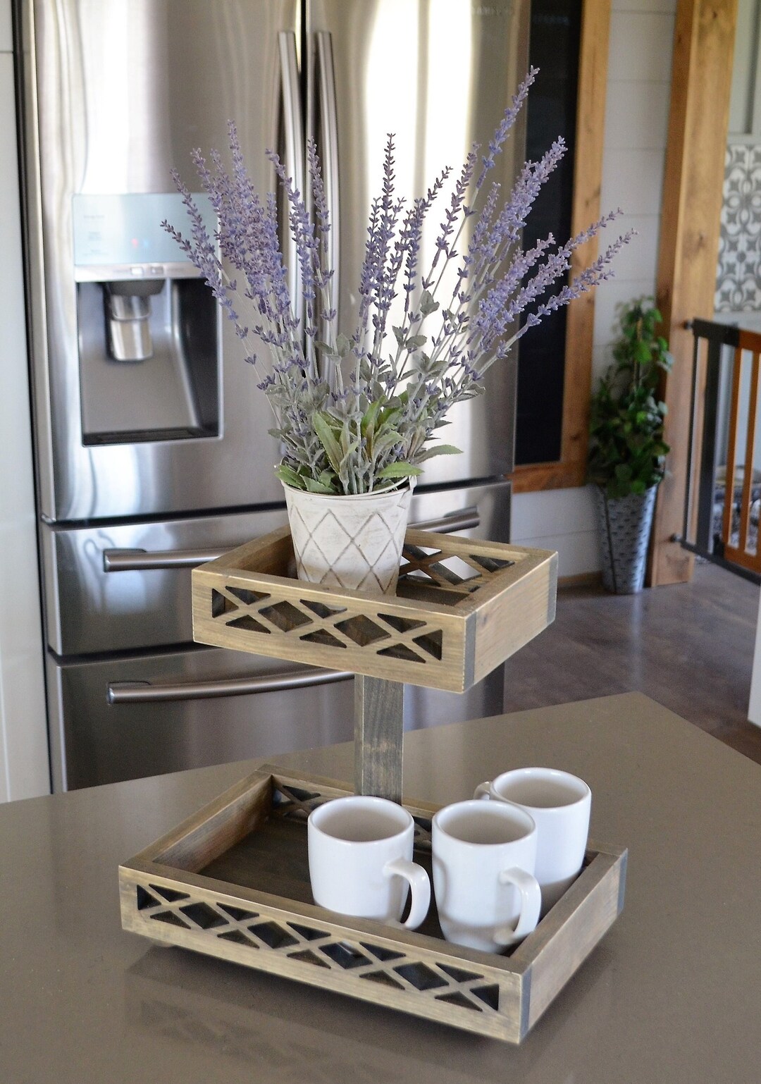 Farmhouse Tiered Tray...double Tiered Riser...farmhouse Wood Tray ...