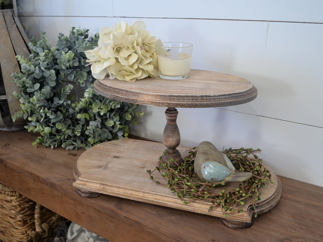 EXTRA LARGE Oval Farmhouse Weathered Wood Tray...double Tiered Tray ...