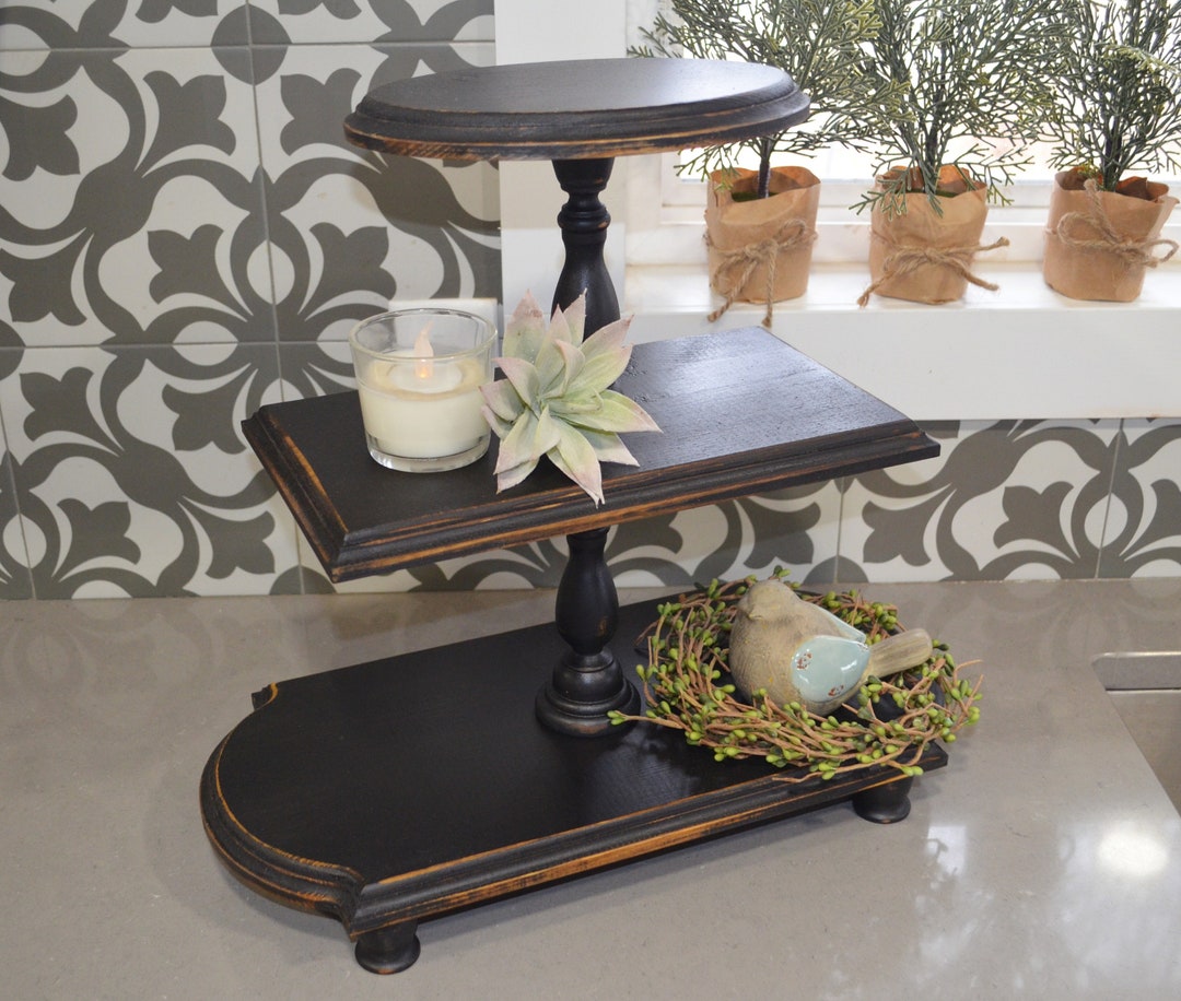 Farmhouse Triple Tray...black Distressed Riser...tiered Tray...triple ...