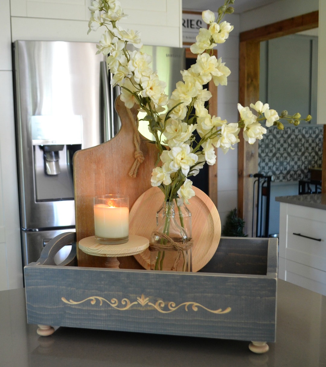 Extra Large Gray Farmhouse Caddy...wood Tray...farmhouse Tray...wood ...