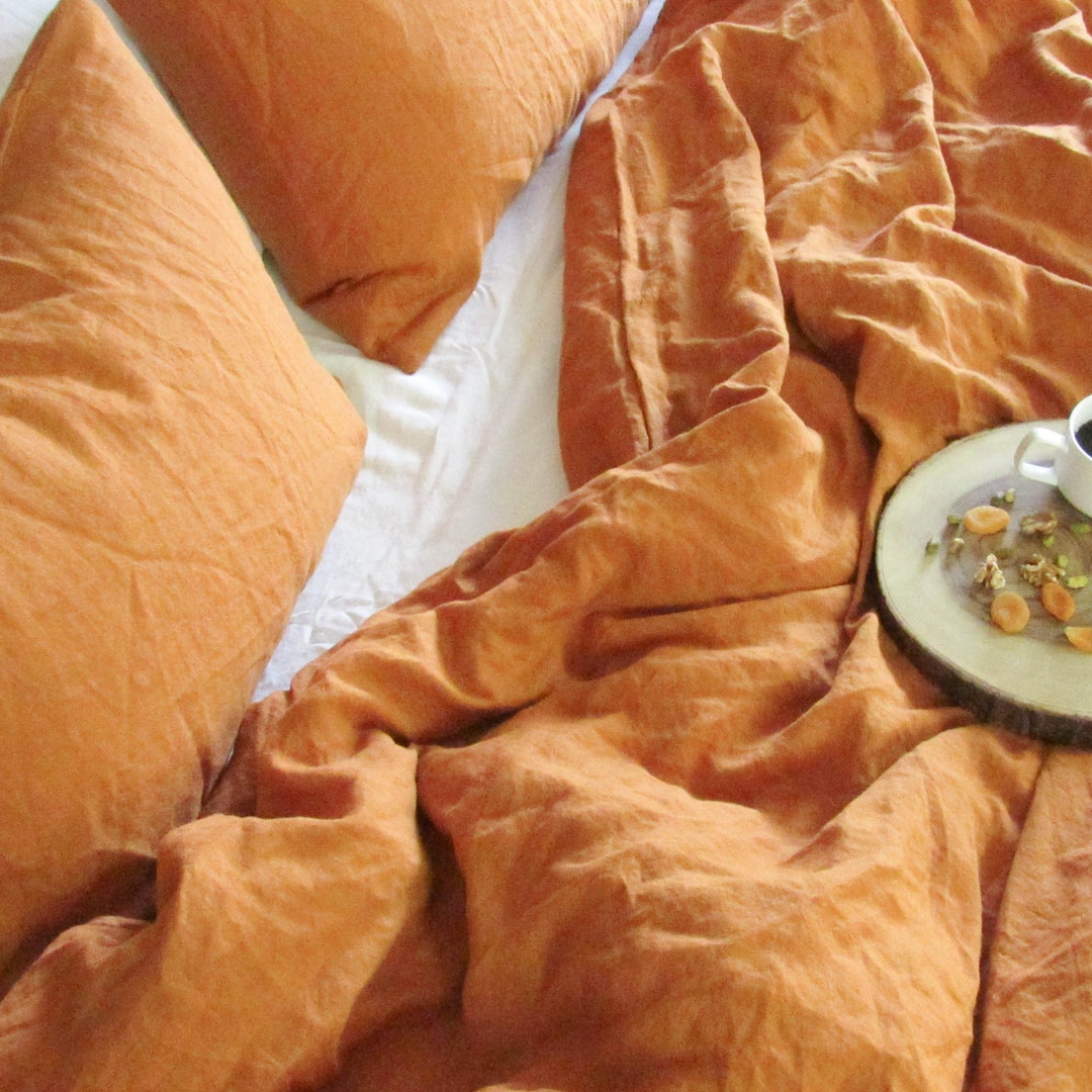 Linen Duvet Cover in Rust. Washed Linen Bedding. Rustic Linen. Natural ...