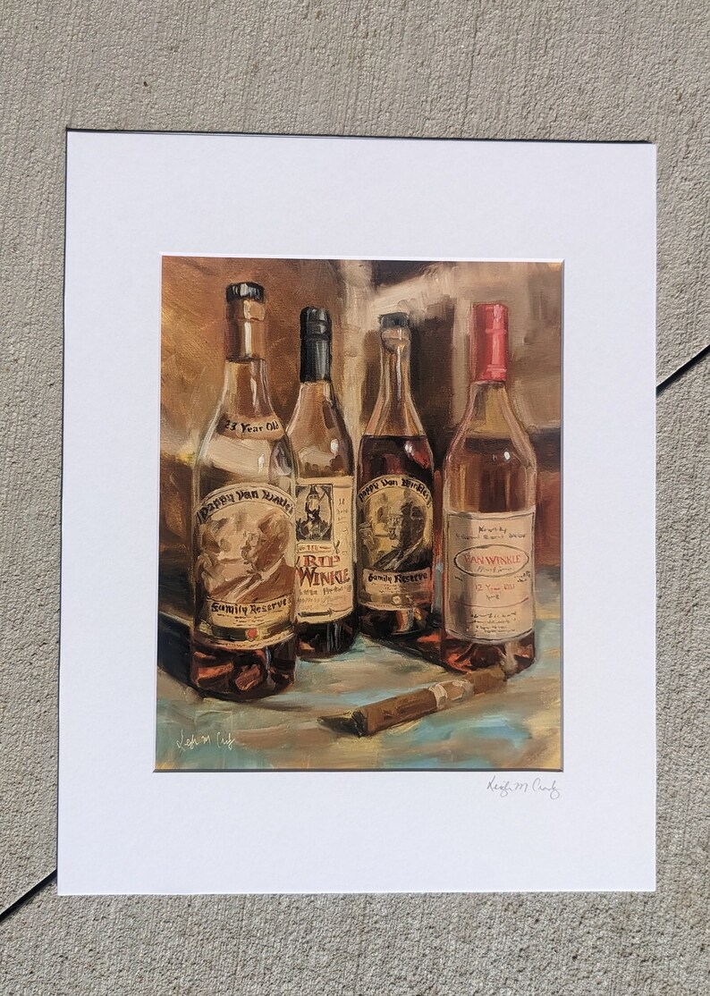 Four Pappys- Original Signed Art Print of Bourbon Bottles With White ...