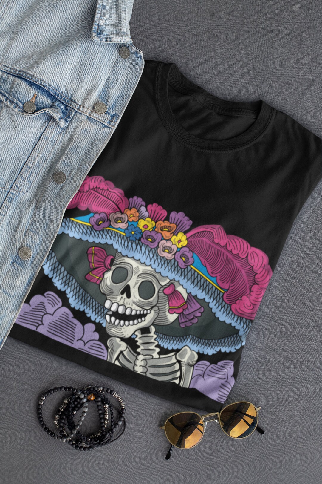 COLORFUL CATRINA SHIRT / Mexican Folk Art / Sugar Skull, Skeleton, Day ...