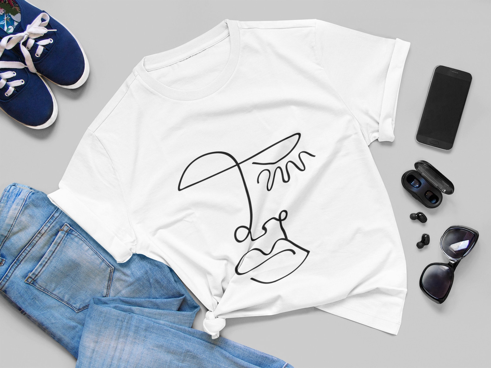 CONTINUOUS LINE FACE / Line Art Shirt / Single Line One Line | Etsy