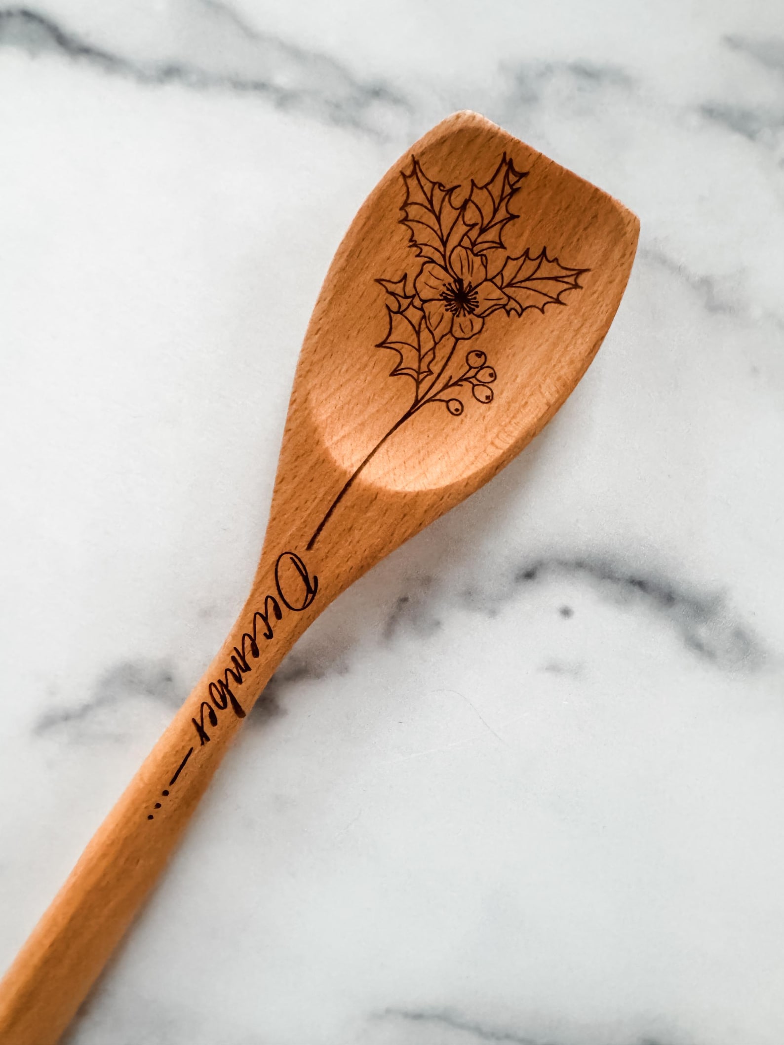 Engraved Birth Month Flower Wooden Kitchen Utensil, Cooking Gifts for ...