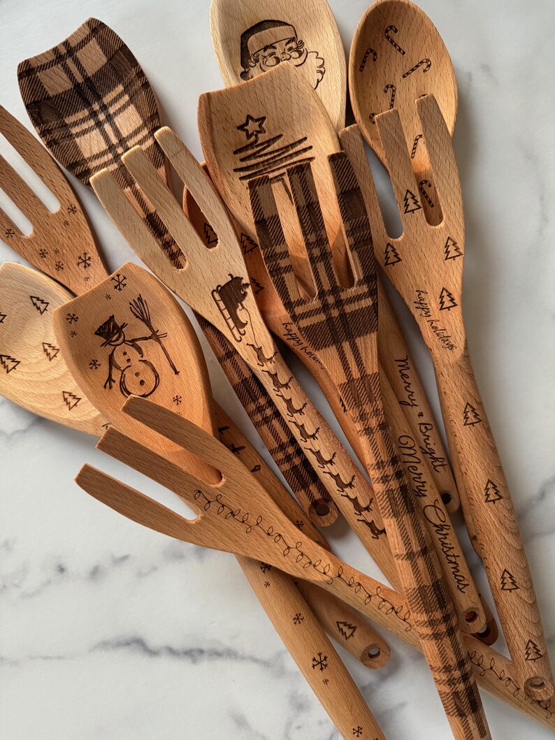 Santa Engraved Wooden Utensils, Christmas Hostess Gift, Xmas Santa ...