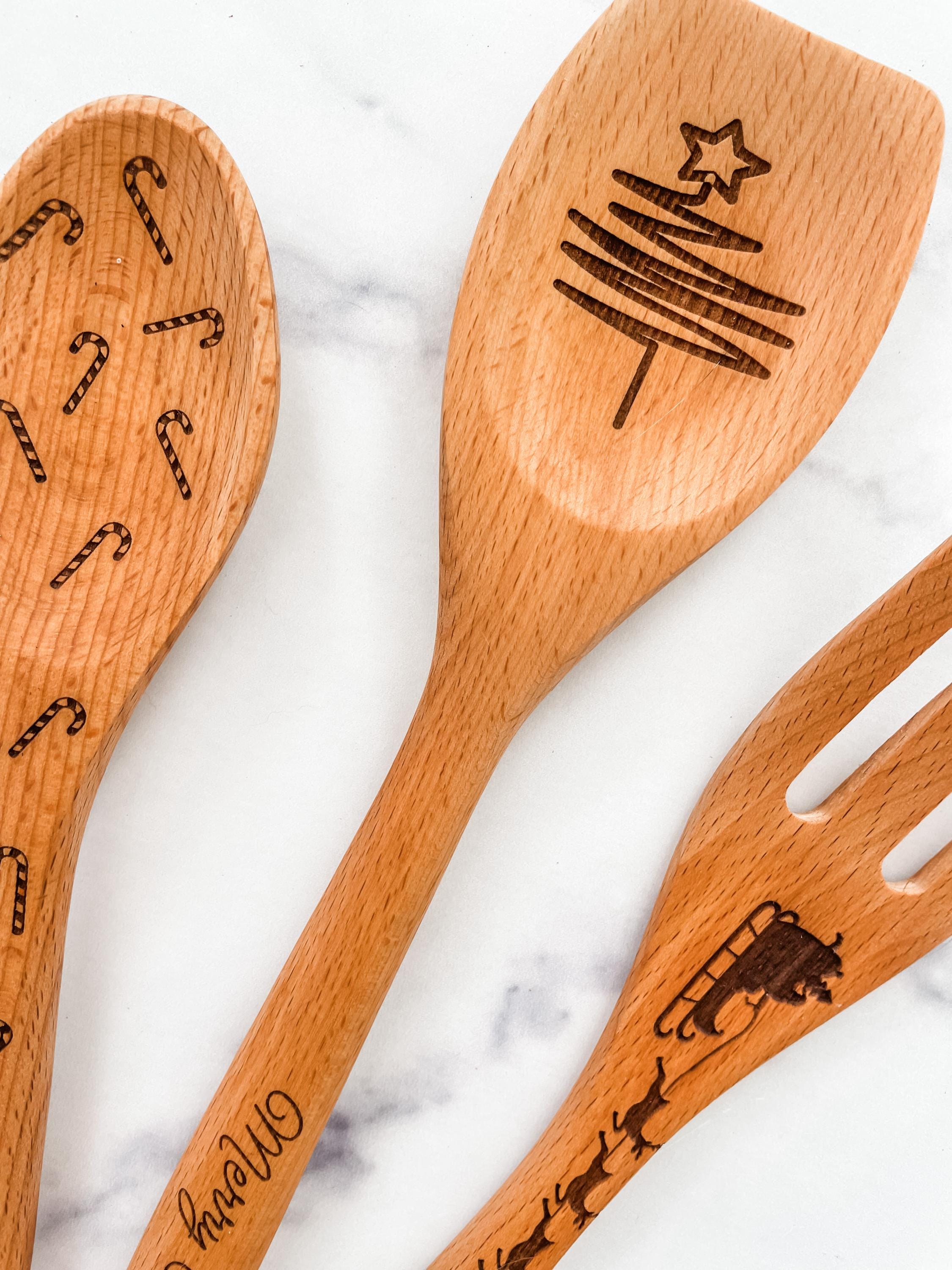 Santa Engraved Wooden Utensils, Christmas Hostess Gift, Xmas Santa ...