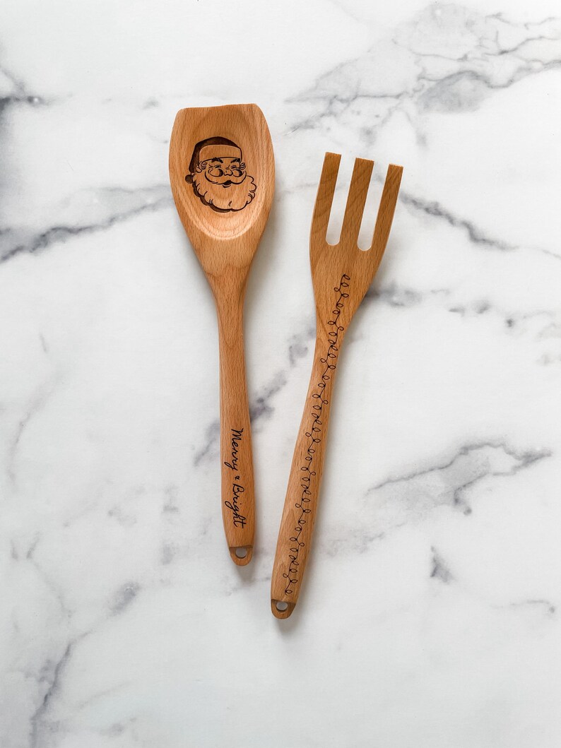 Santa Engraved Wooden Utensils, Christmas Hostess Gift, Xmas Santa ...