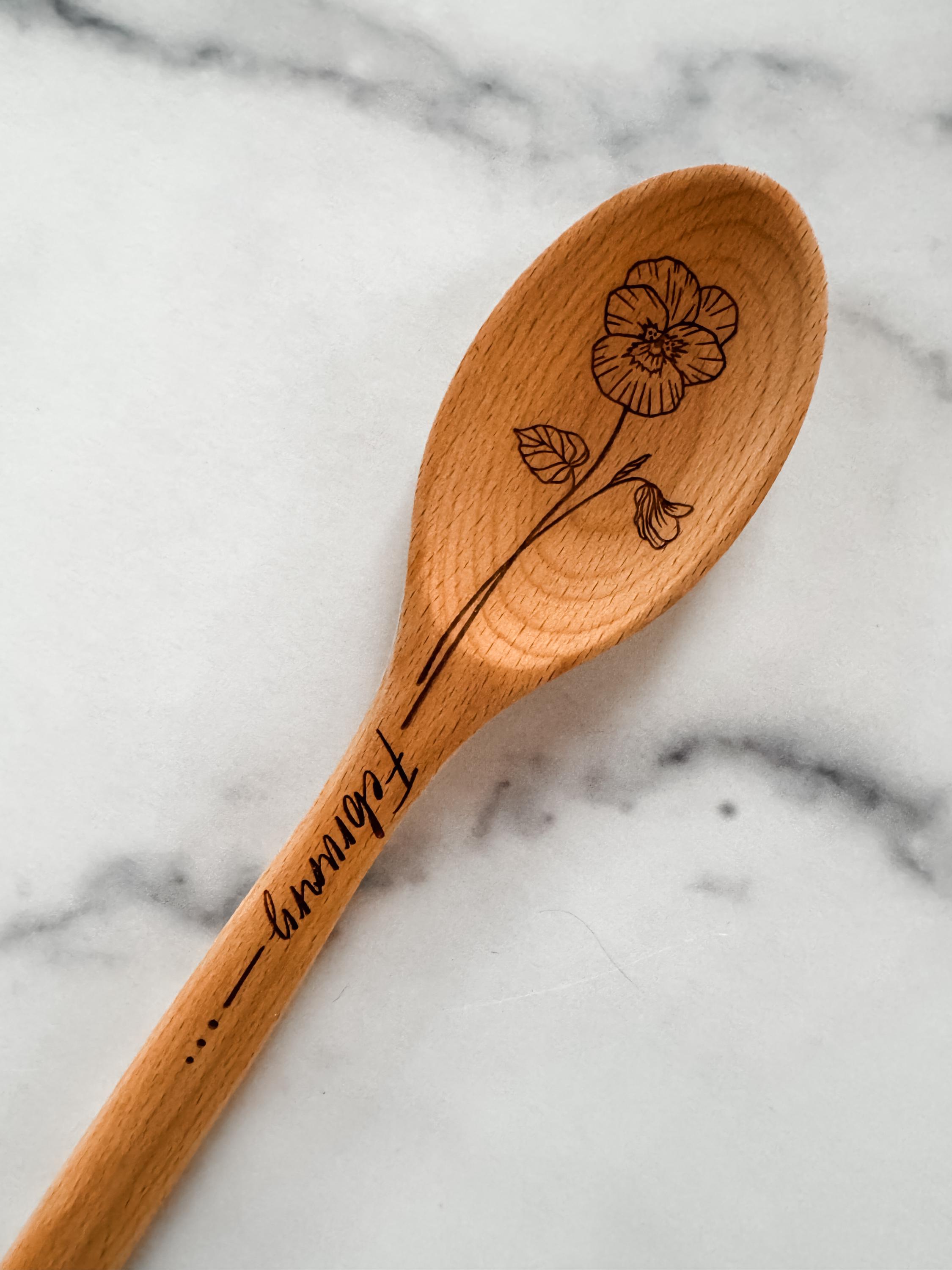 Engraved Birth Month Flower Wooden Kitchen Utensil, Cooking Gifts for ...