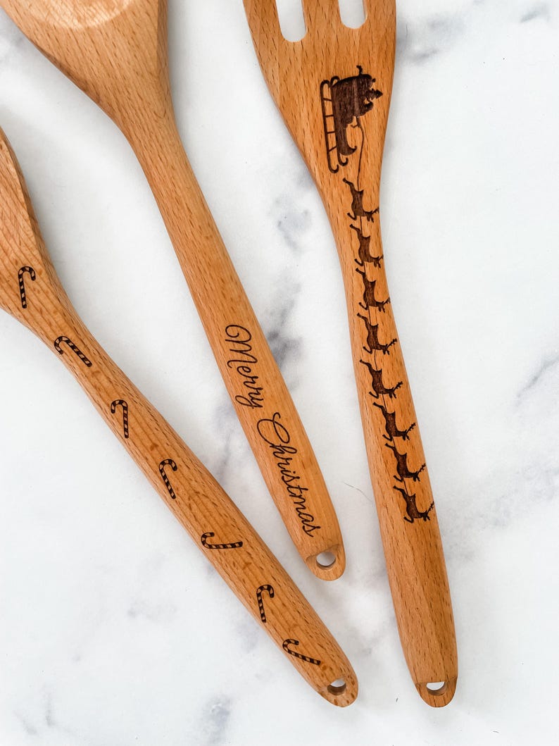 Santa Engraved Wooden Utensils, Christmas Hostess Gift, Xmas Santa ...