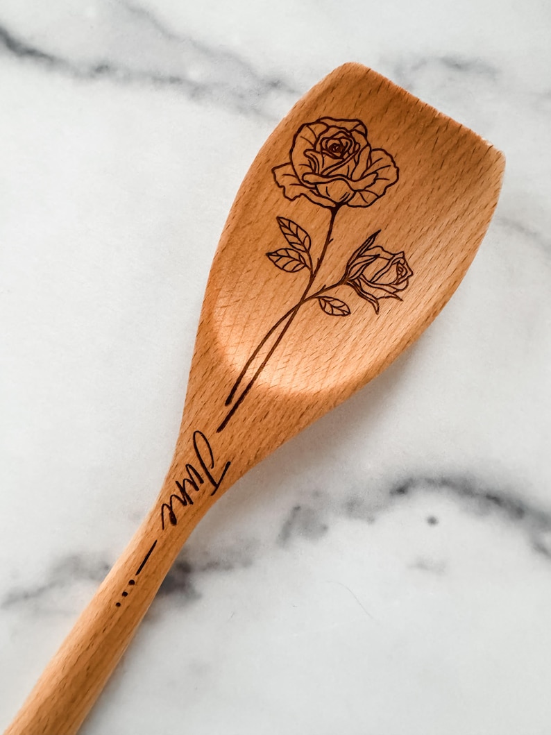 Engraved Birth Month Flower Wooden Kitchen Utensil, Cooking Gifts for ...