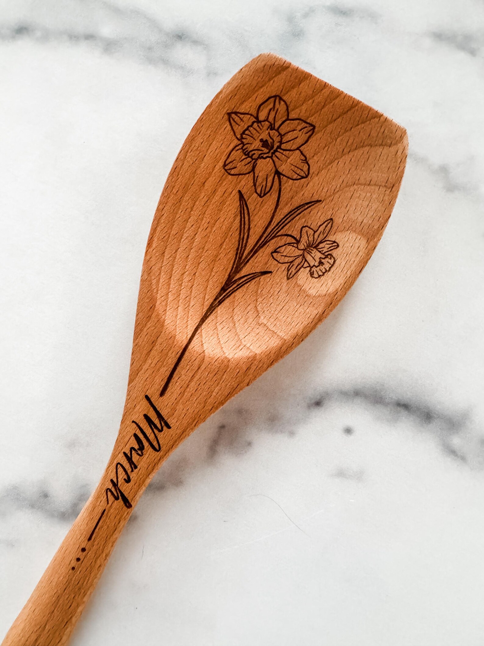 Engraved Birth Month Flower Wooden Kitchen Utensil, Cooking Gifts for ...