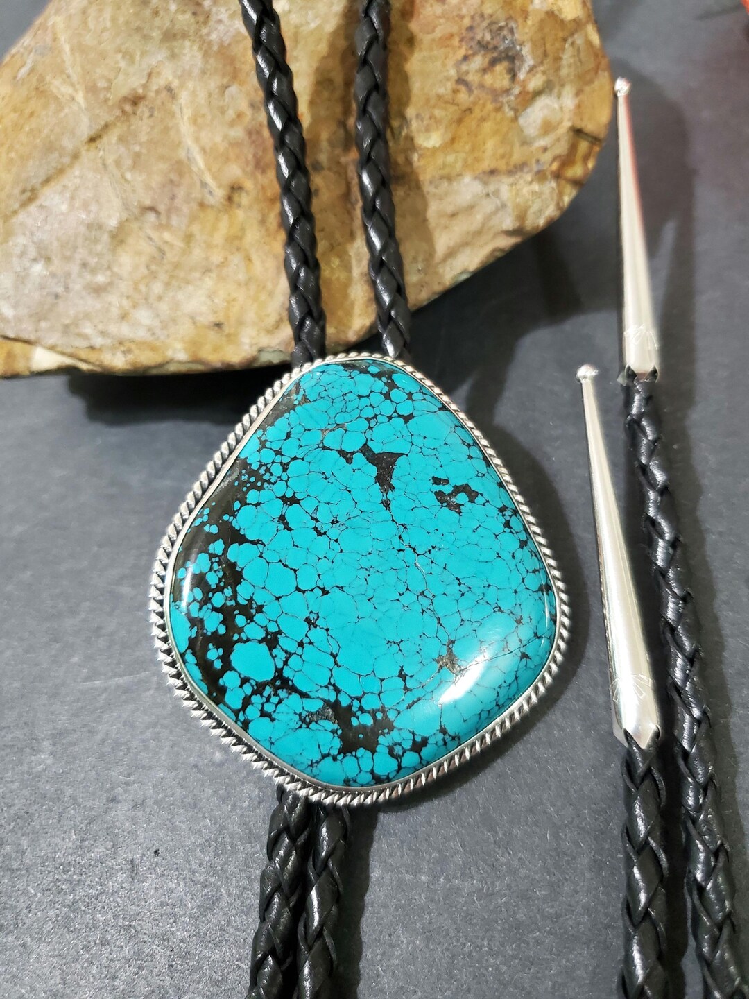 Bolo Tie Turquoise/sterling Silver Bolo Tie/blue Turquoise Bolo ...