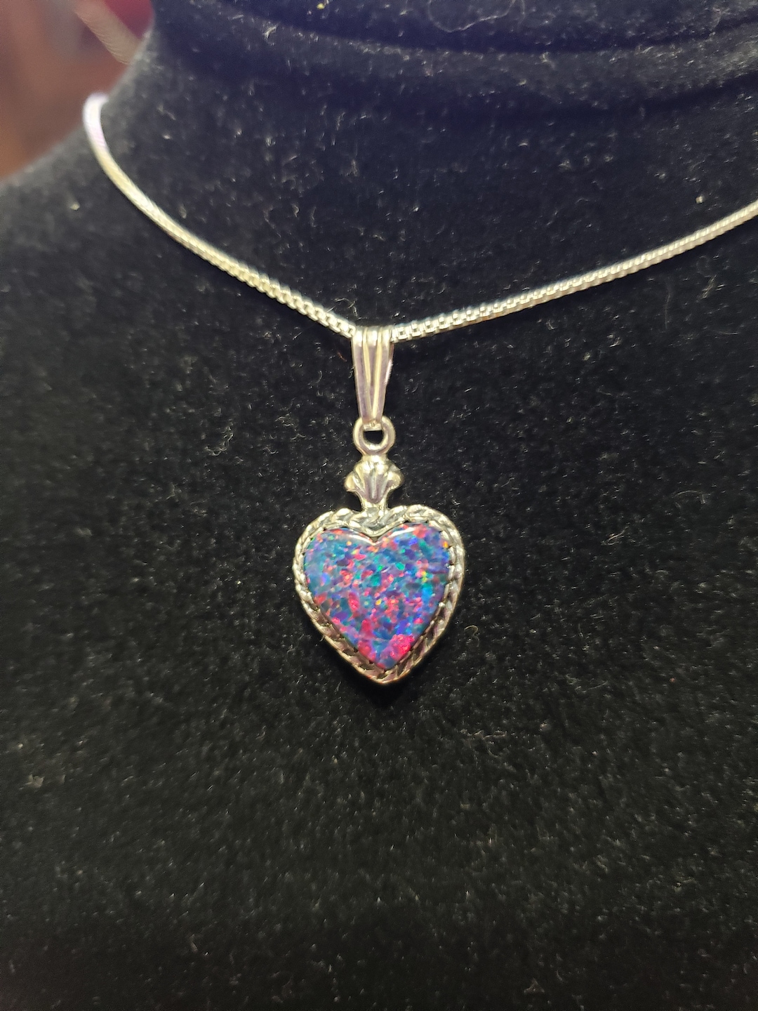 Black Fire Opal Heart Pendant/ Heart Necklace /heart Opal /sterling ...