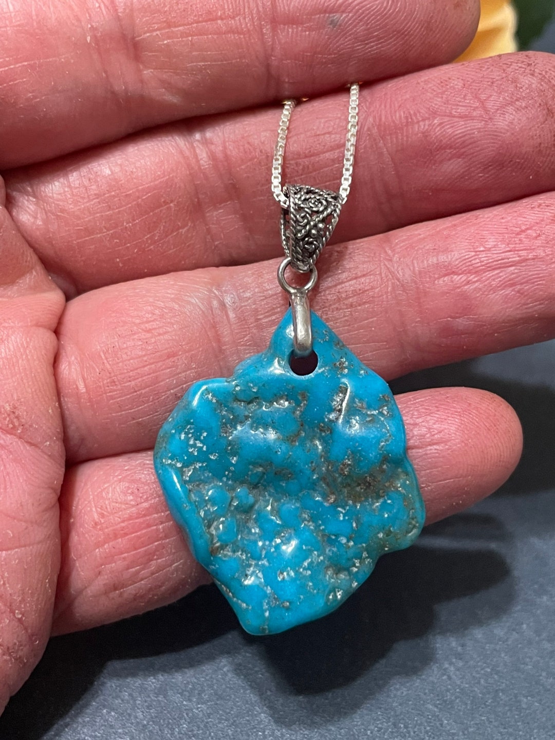 Turquoise Nugget Pendant Necklace/sterling Silver Turquoise Pendant ...