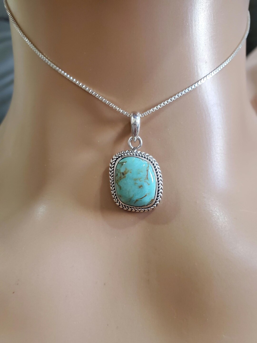 Dainty Turquoise Pendant/blue Turquoise Pendant Necklace/sterling ...