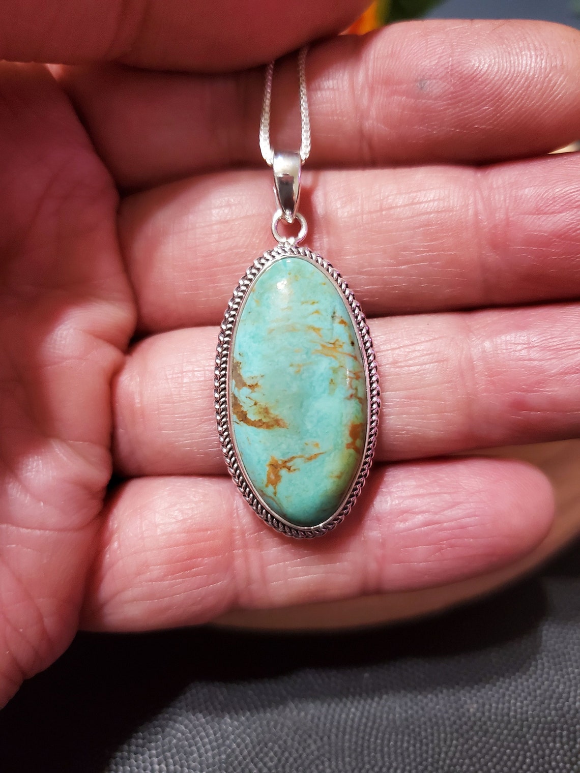 Blue Green Turquoise Pendant/blue Turquoise Pendant Necklace/sterling ...