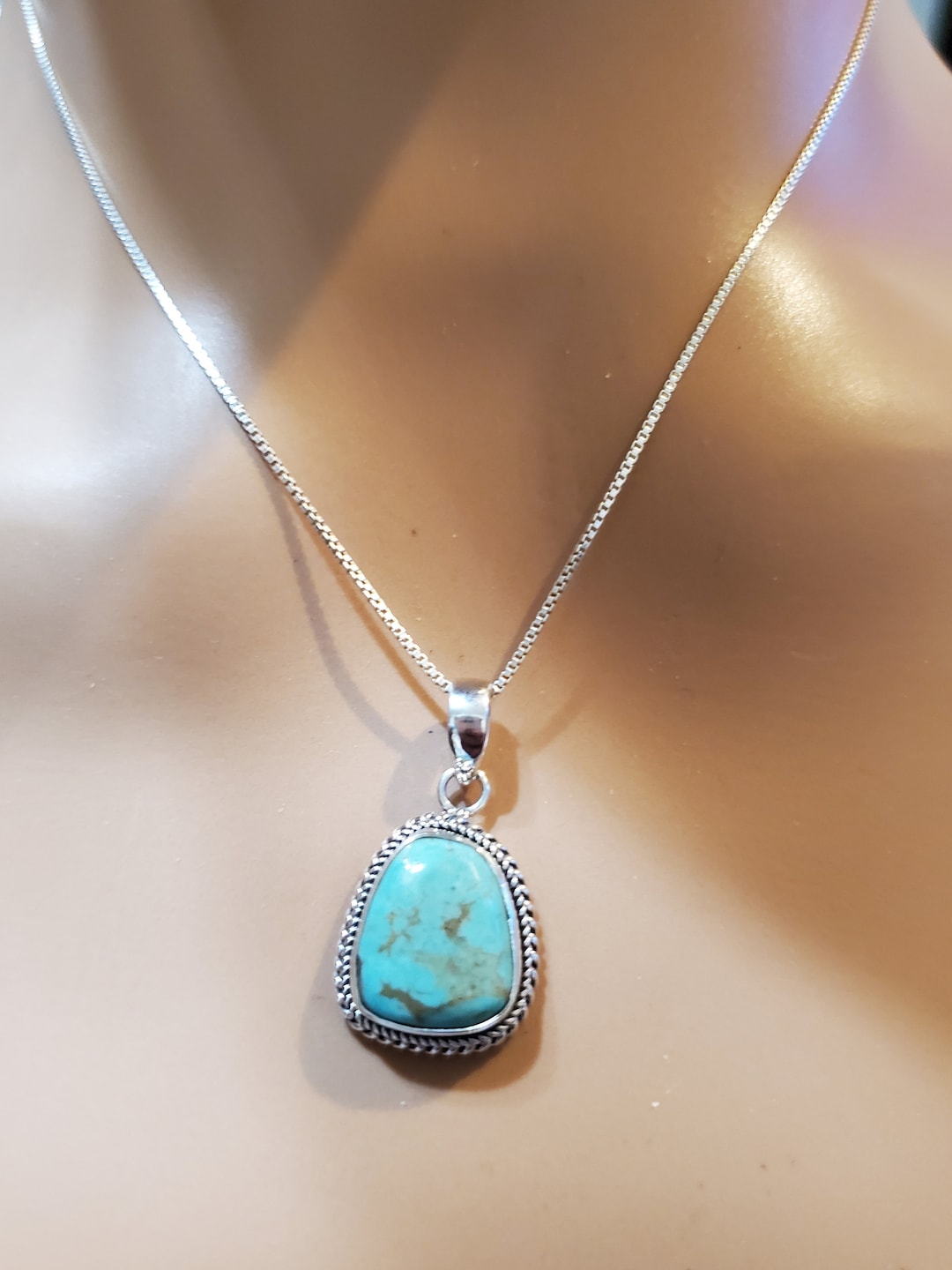Dainty Turquoise Pendant/blue Turquoise Pendant Necklace/sterling ...