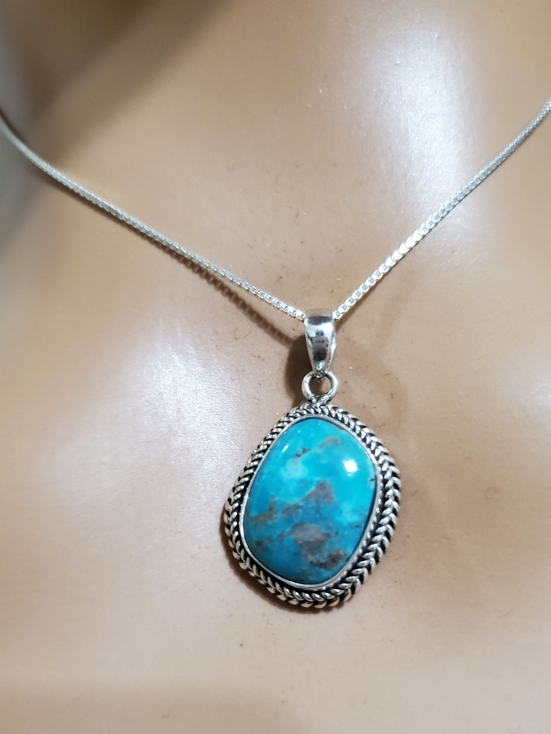 Dainty Blue Turquoise Pendant/kingman Turquoise Pendant Necklace ...