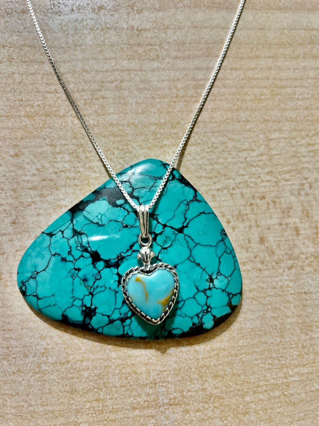 Cute Heart Turquoise Necklace/box Chain/blue Turquoise Heart Pendant ...