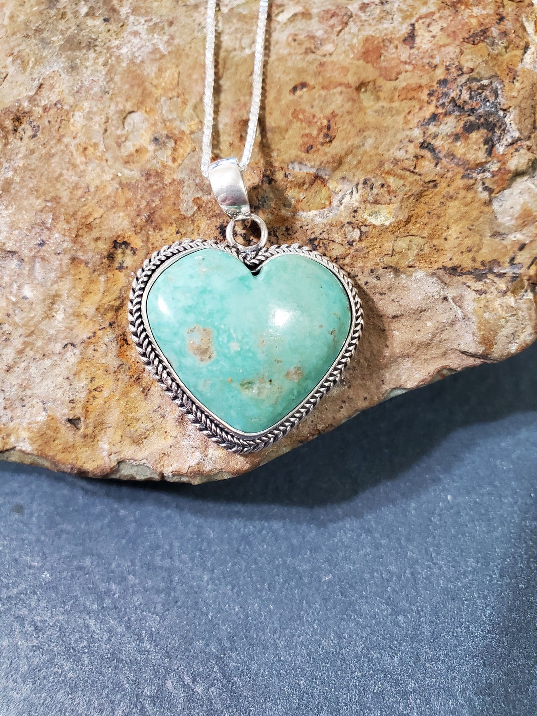 Heart Turquoise Necklace/blue Turquoise Heart Pendant/heart/ Sterling ...