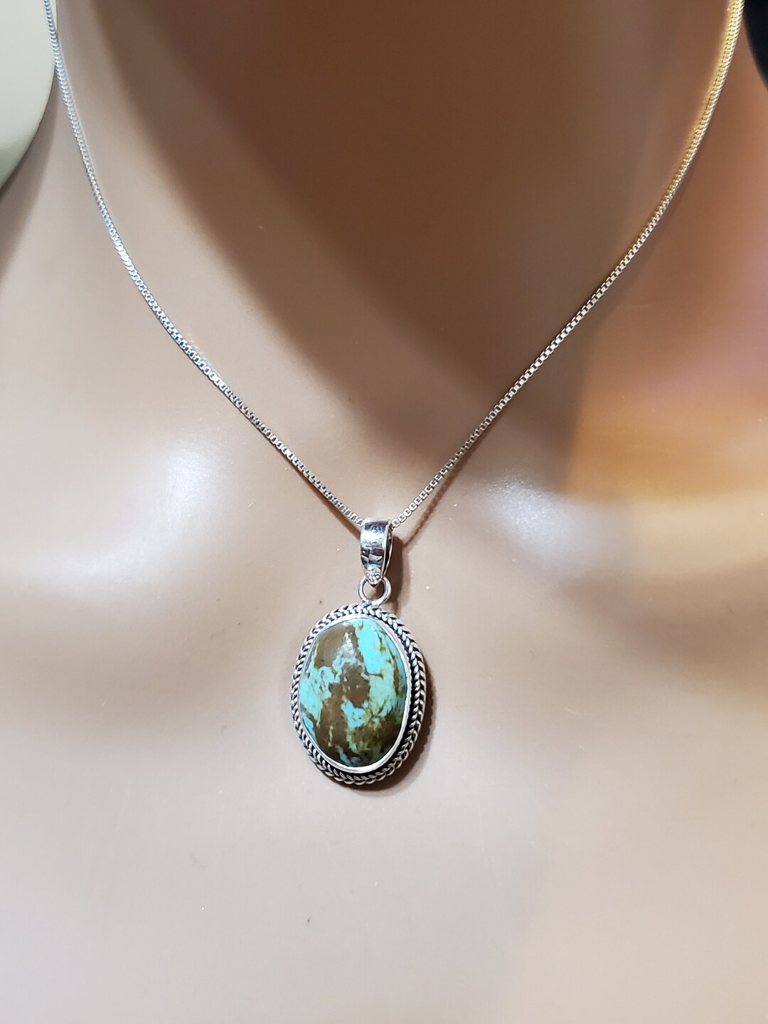 Dainty Turquoise Pendant/blue Green Turquoise Pendant Necklace/sterling ...