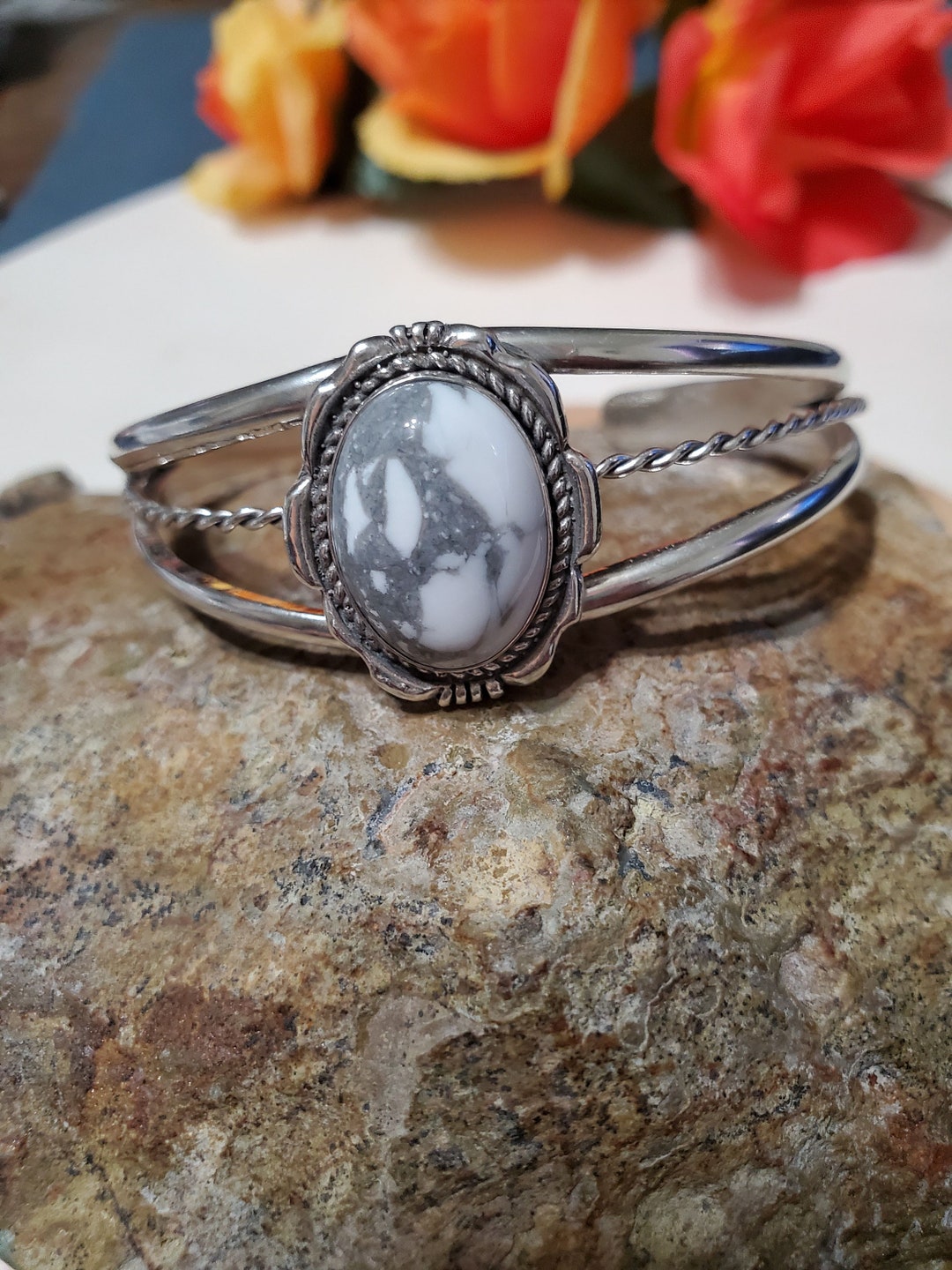 White Stone Bracelet Cuff/white Buffalo Cuff/howlite Cuff Jewelry ...