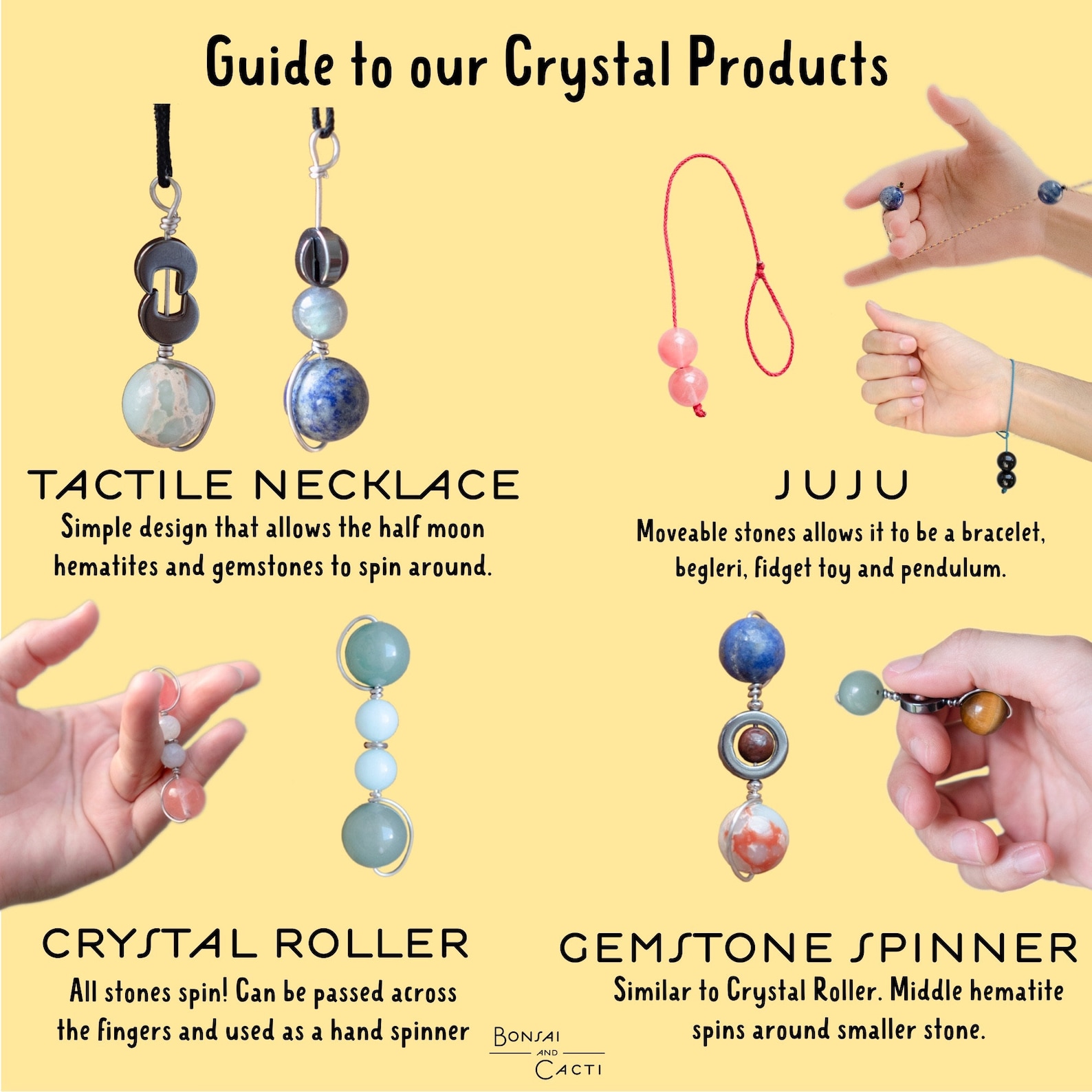 Crystal Spinner Pack | Gemstone Handmade Fidget Jewelry and Toys for ...