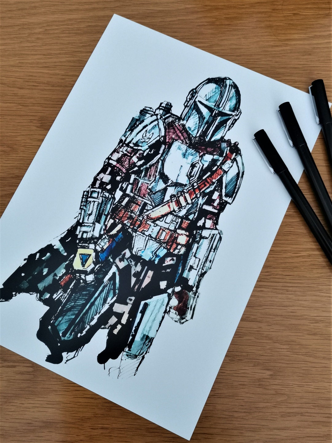 Star Wars Mandalorian Art Print Hand Drawn Illustration the Mandalorian ...