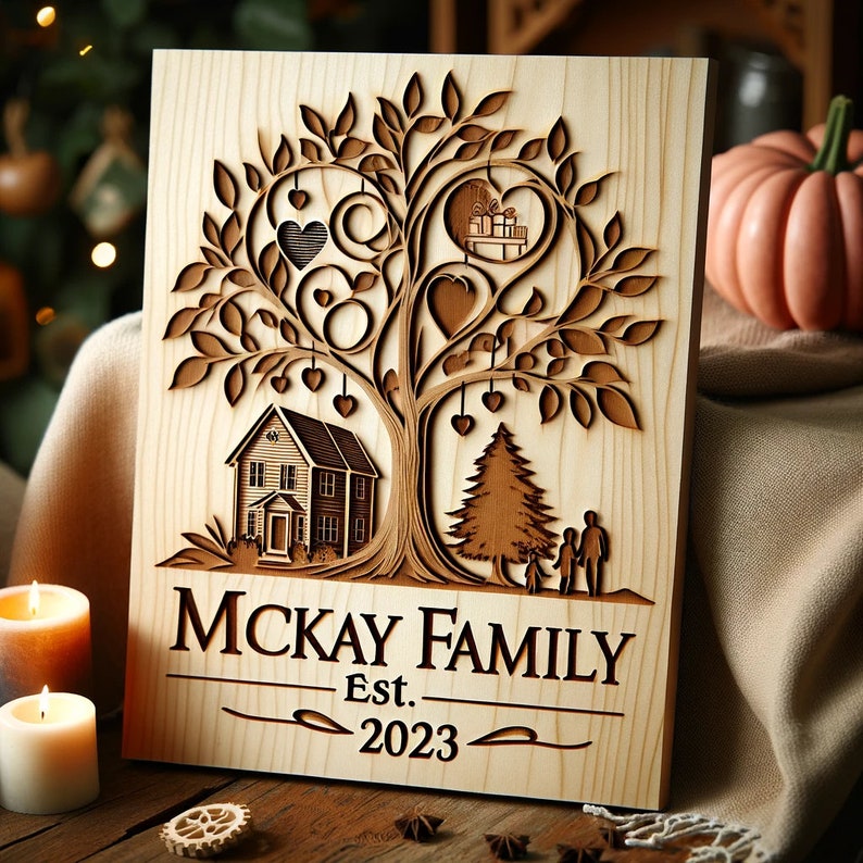 Personalized Family Name & Est. Date Custom Laser-engraved Wooden Sign ...