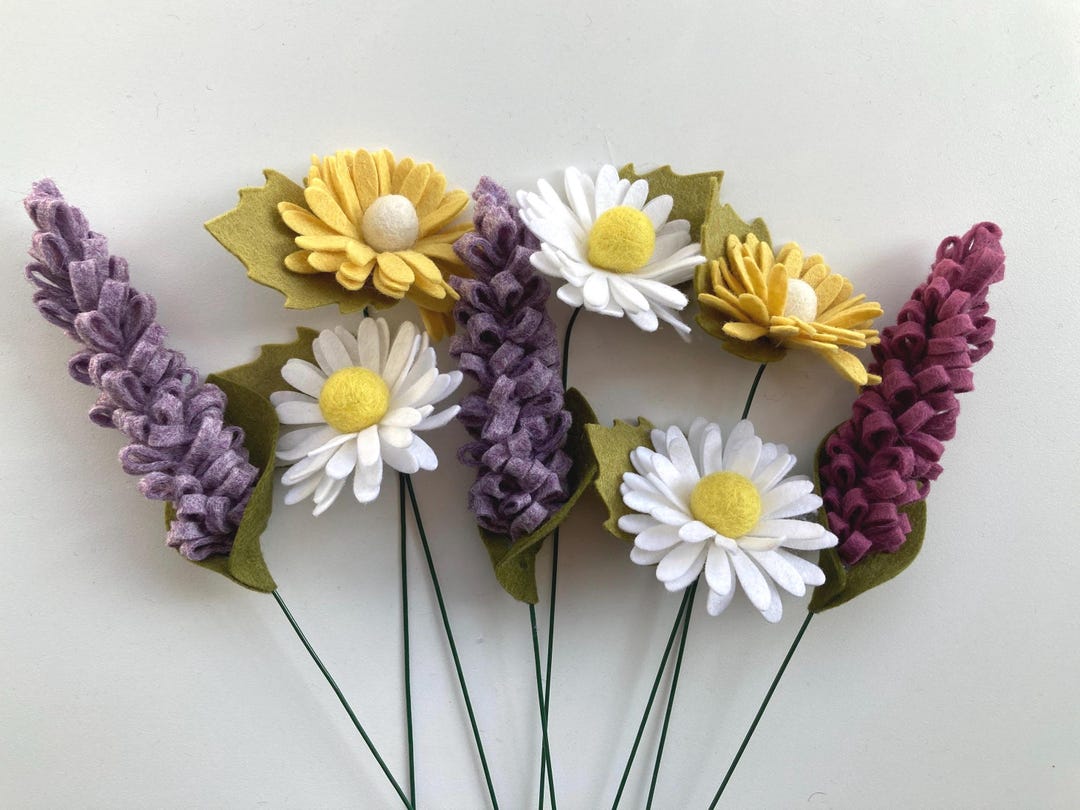 Handmade Felt Flowers. Daisy & Lavender Stems. Handmade Flower Bouquet ...