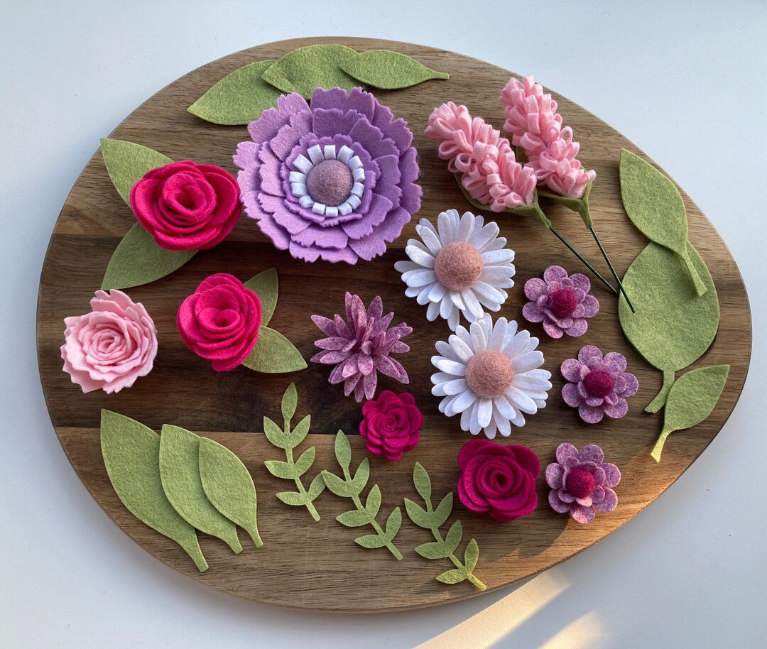 Handmade Pink Felt Flowers. Felt Flower Set. Wreaths, Wooden Decor ...