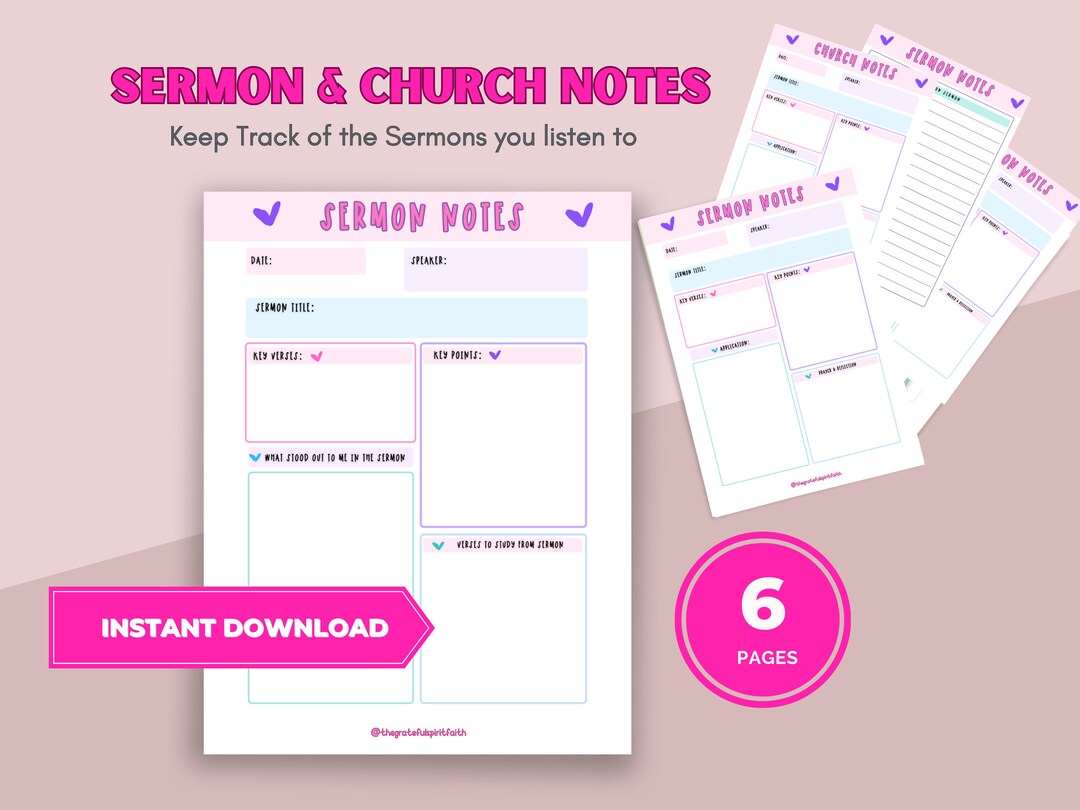 Printable Sermon Notes/ Bible Study/ Scripture Study Printable / Bible ...