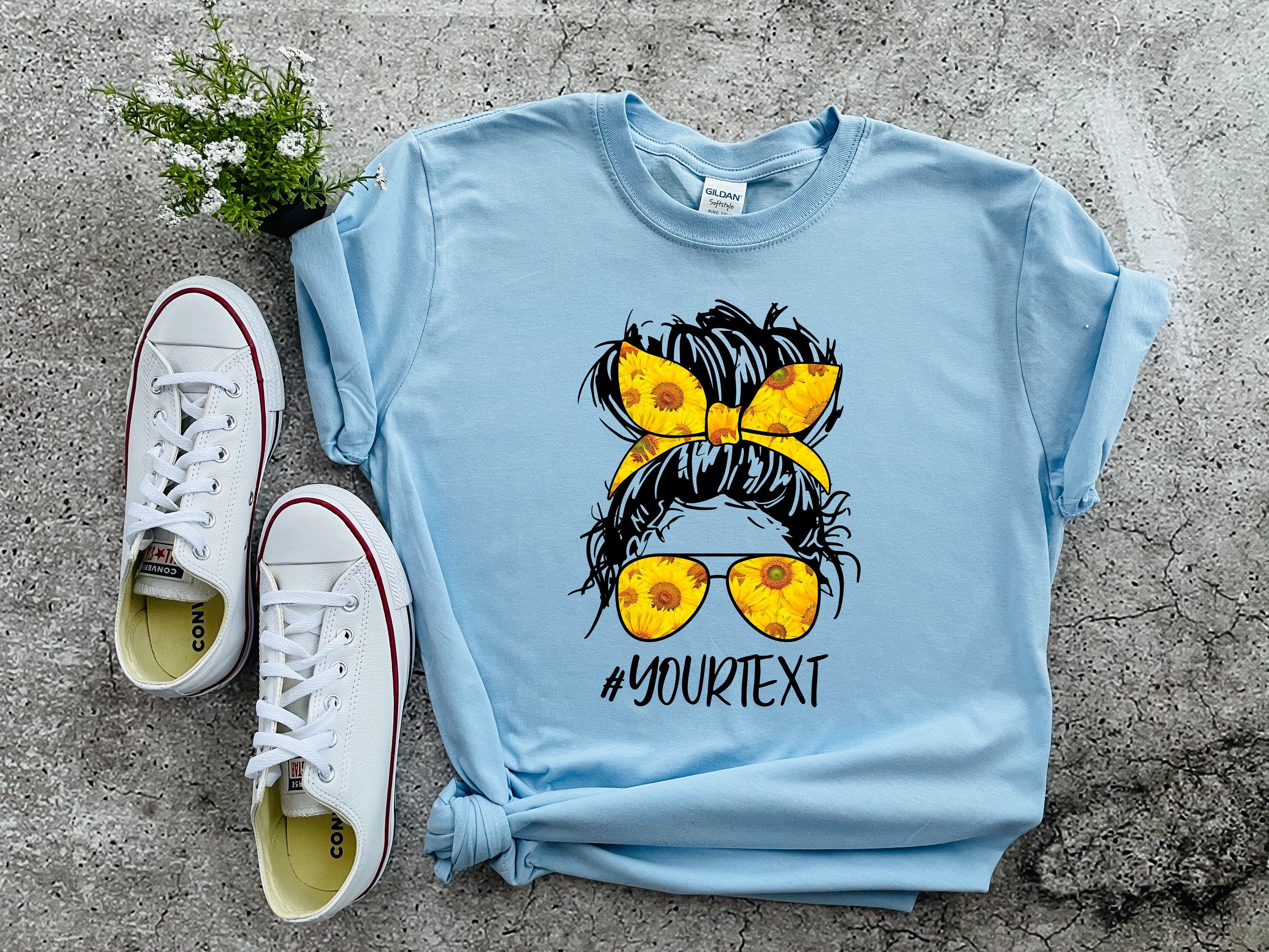 Personalized Woman Shirt Custom Women Messy Bun Glasses | Etsy
