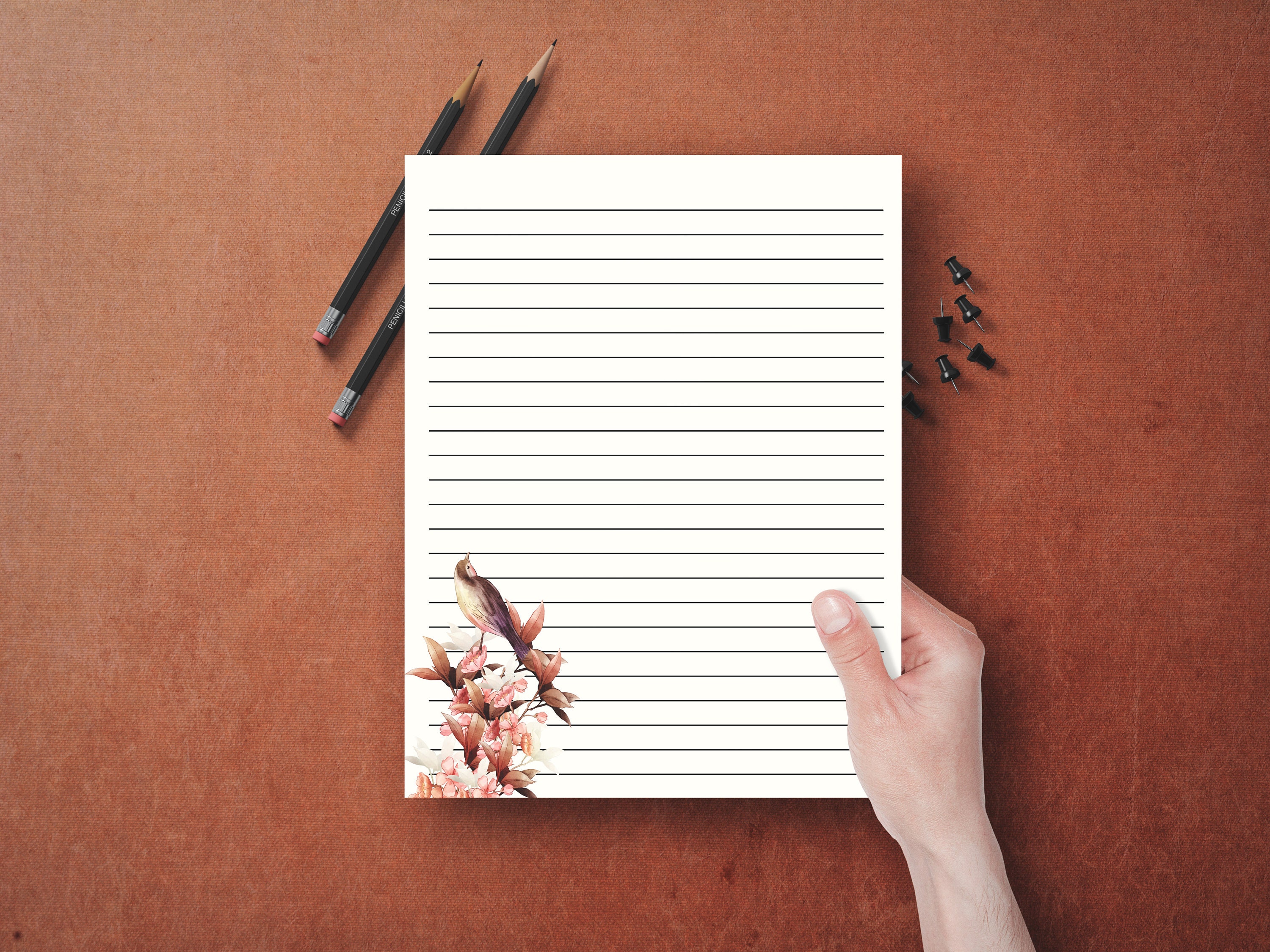 Papel para escribir cartas imprimibles / Papel Bird Floral - Etsy España