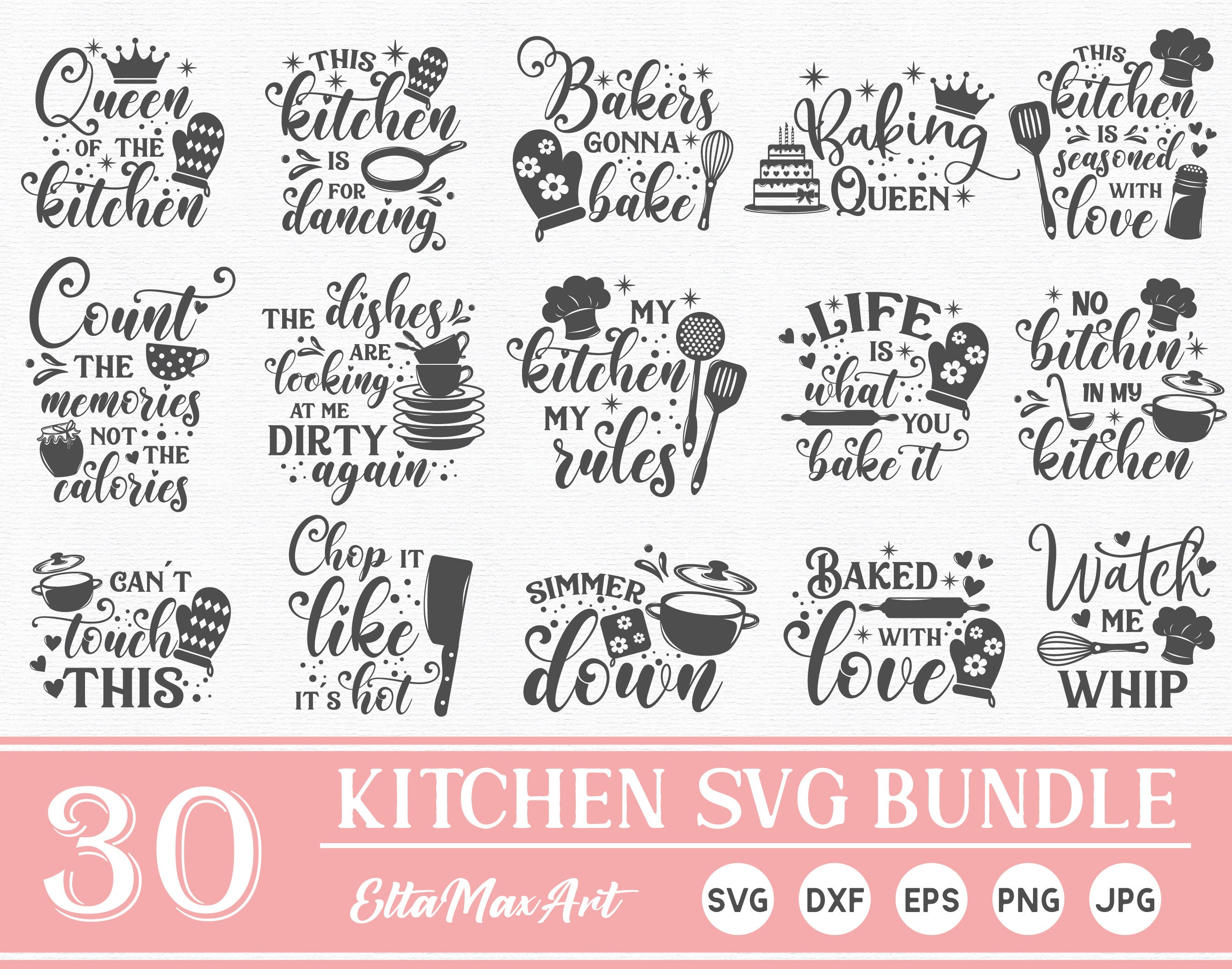 Kitchen SVG Bundle,Hand lettered Kitchen Quote SVG Kitchen Sign SVG Cut ...