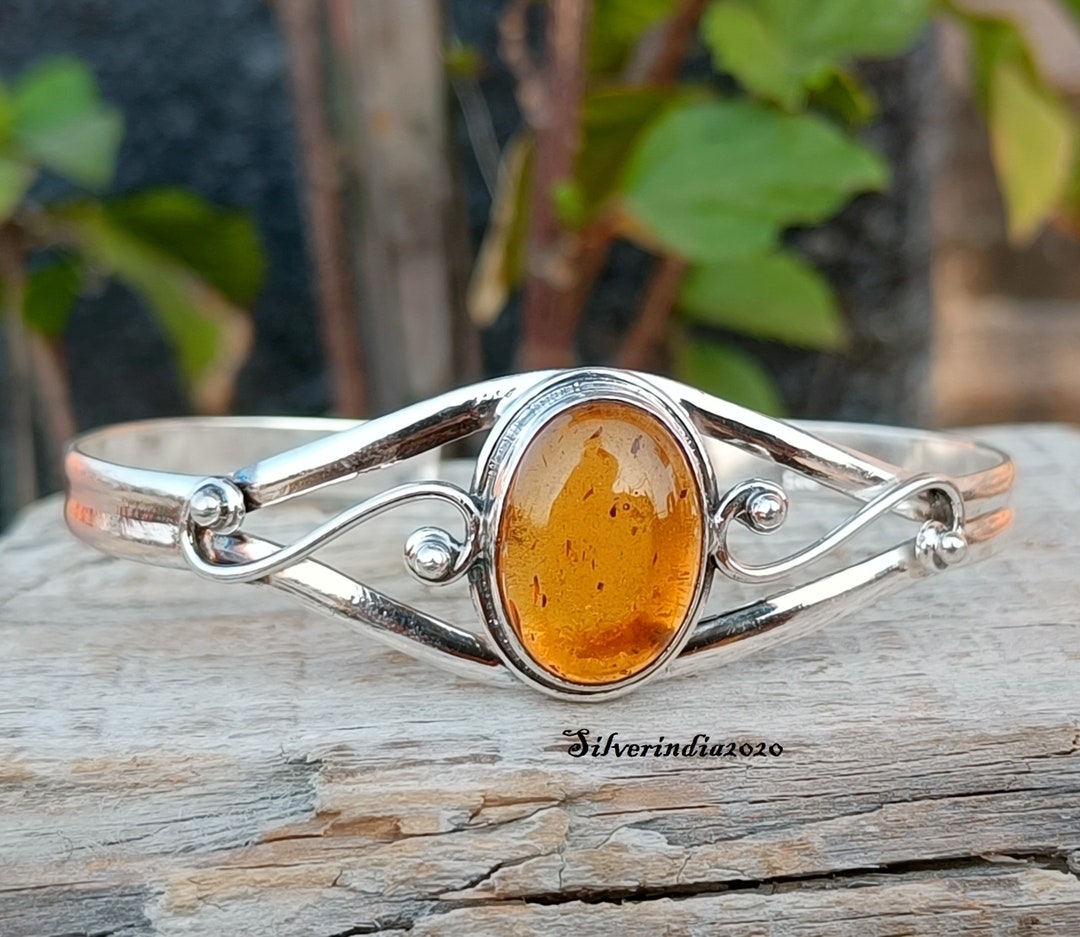 Amber Bangle, 925 Silver Bangle, Manmade Bangle, Fantastic Bangle, Oval ...