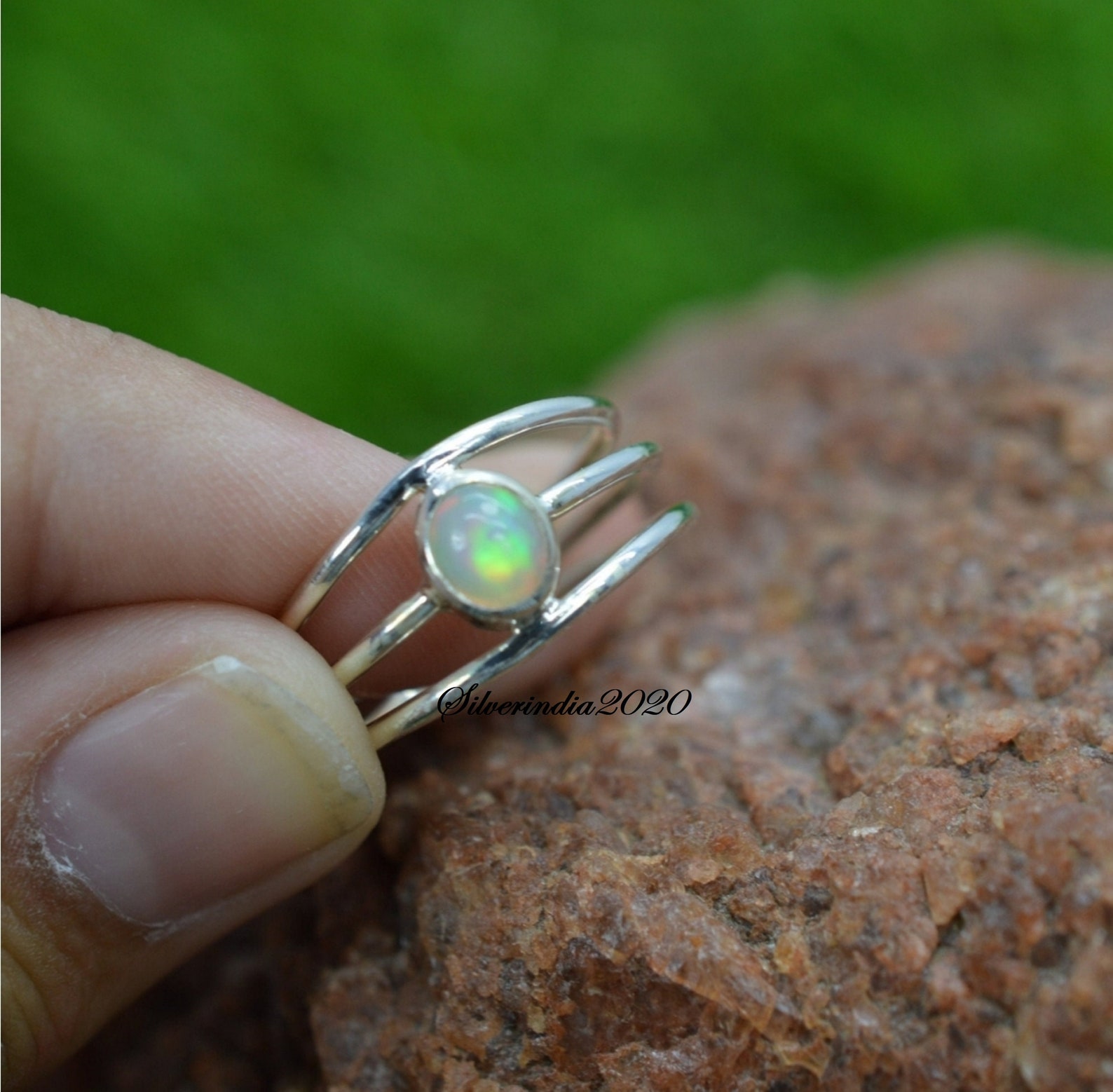 Opal Ring Gemstone Ring 925 Sterling Silver Ring Opal Band | Etsy