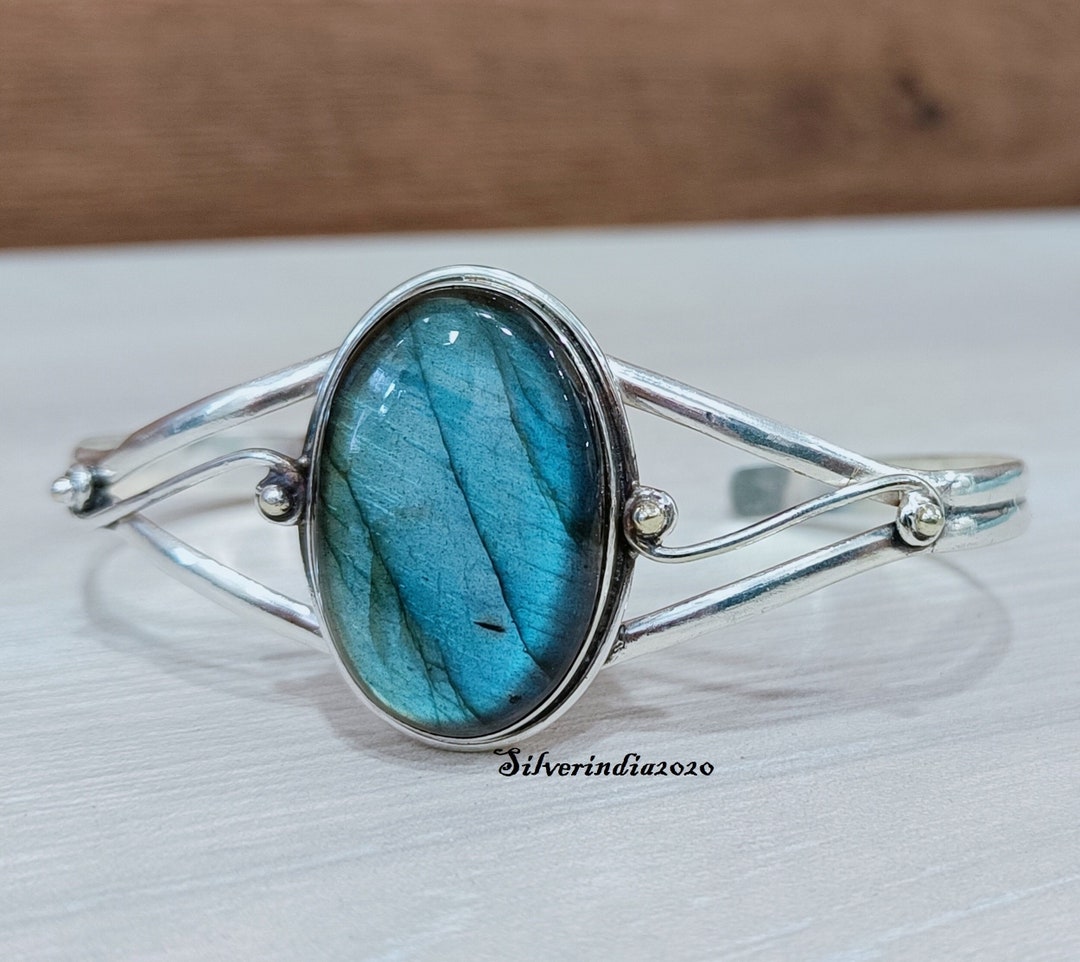 Handmade Labradorite Bangle: Adjustable 925 Sterling Silver Cuff - Etsy