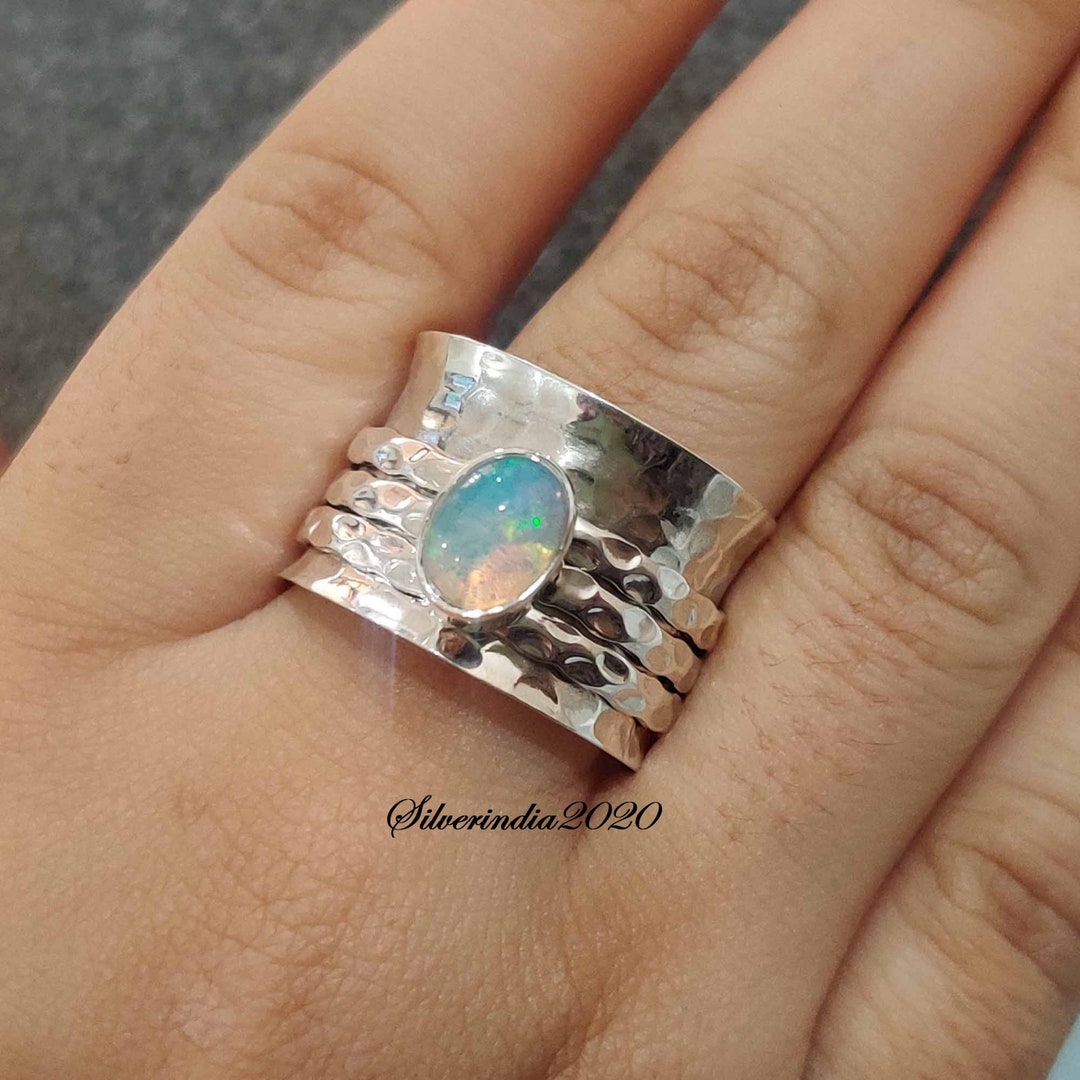 Opal Ring, Spinner Ring, 925 Silver Ring, Spinner Band Ring, Worry Ring ...