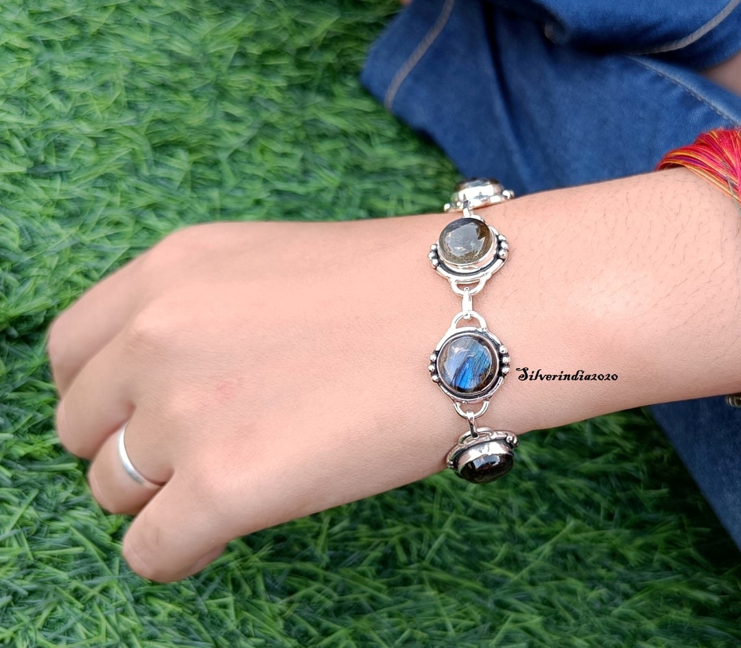 Labradorite Sterling Silver Bracelet: Gemstone Jewelry Gift - Etsy