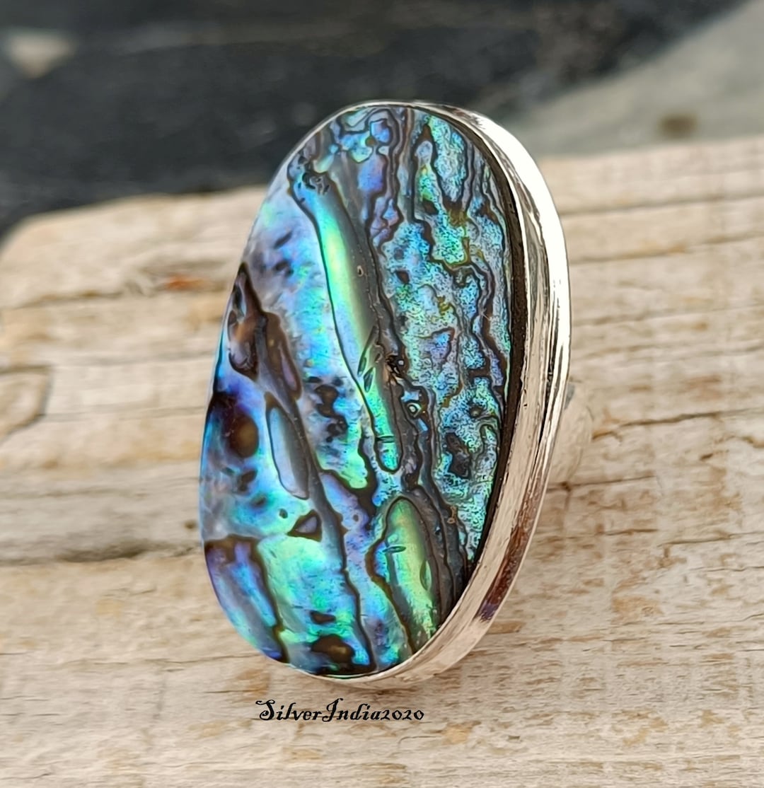 Abalone Shell 925 Sterling Silver Ring: Boho Statement Jewelry - Etsy