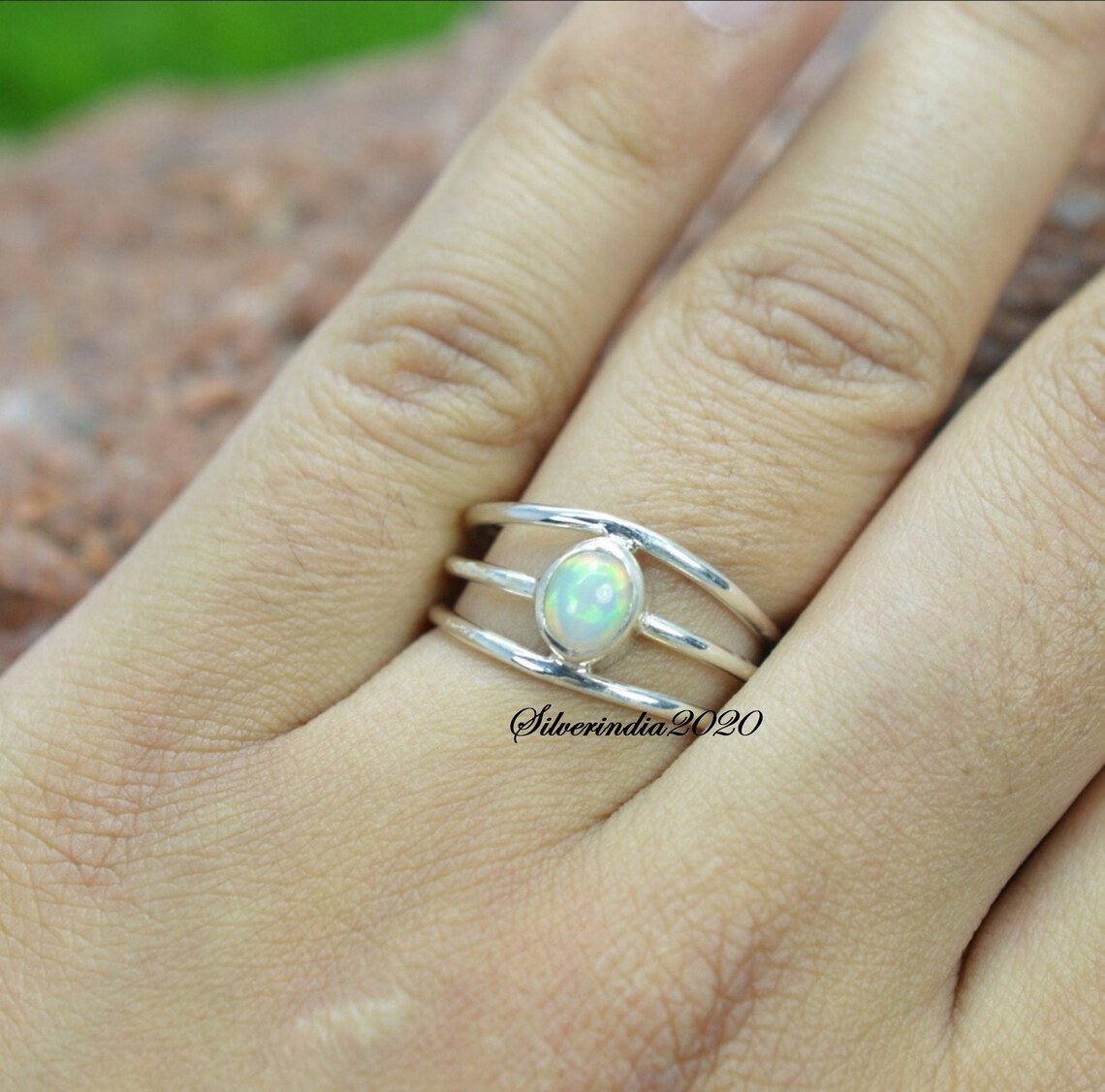 Opal Ring Gemstone Ring 925 Sterling Silver Ring Opal Band | Etsy