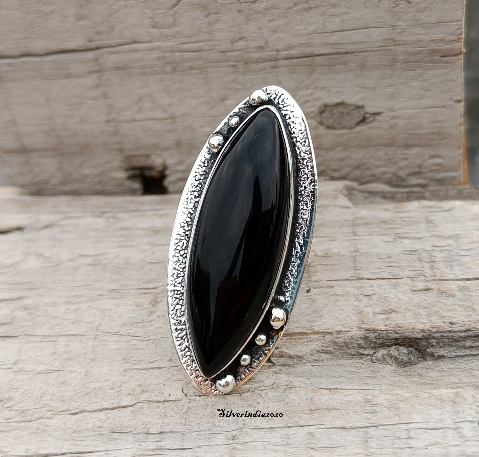 Handmade Black Onyx Ring: Sterling Silver Marquise Bohemian Jewelry - Etsy
