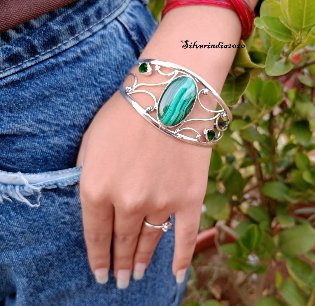 Malachite Bangle, 925 Sterling Silver, Handmade Bangle, Emerald Bangle ...