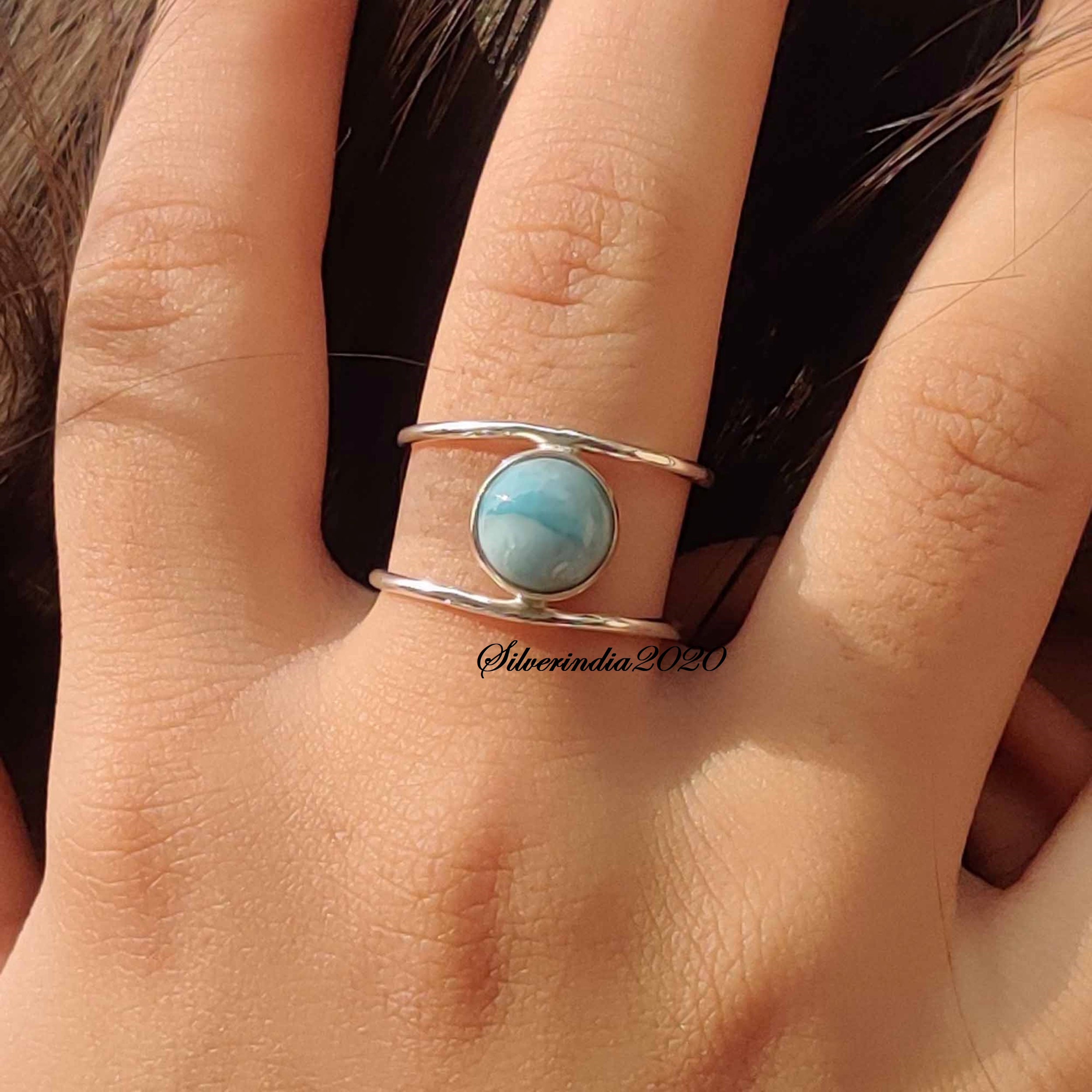 Larimar Ring Larimar Band Ring 925 Silver Ring Gemstone | Etsy
