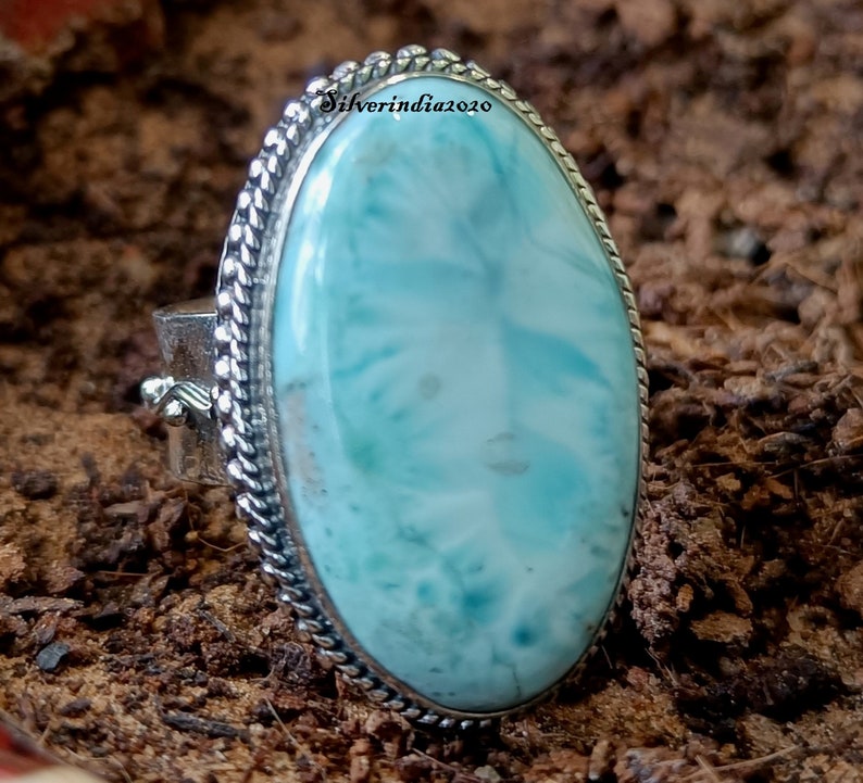 Handmade Larimar Ring: 925 Sterling Silver Gemstone Band - Etsy