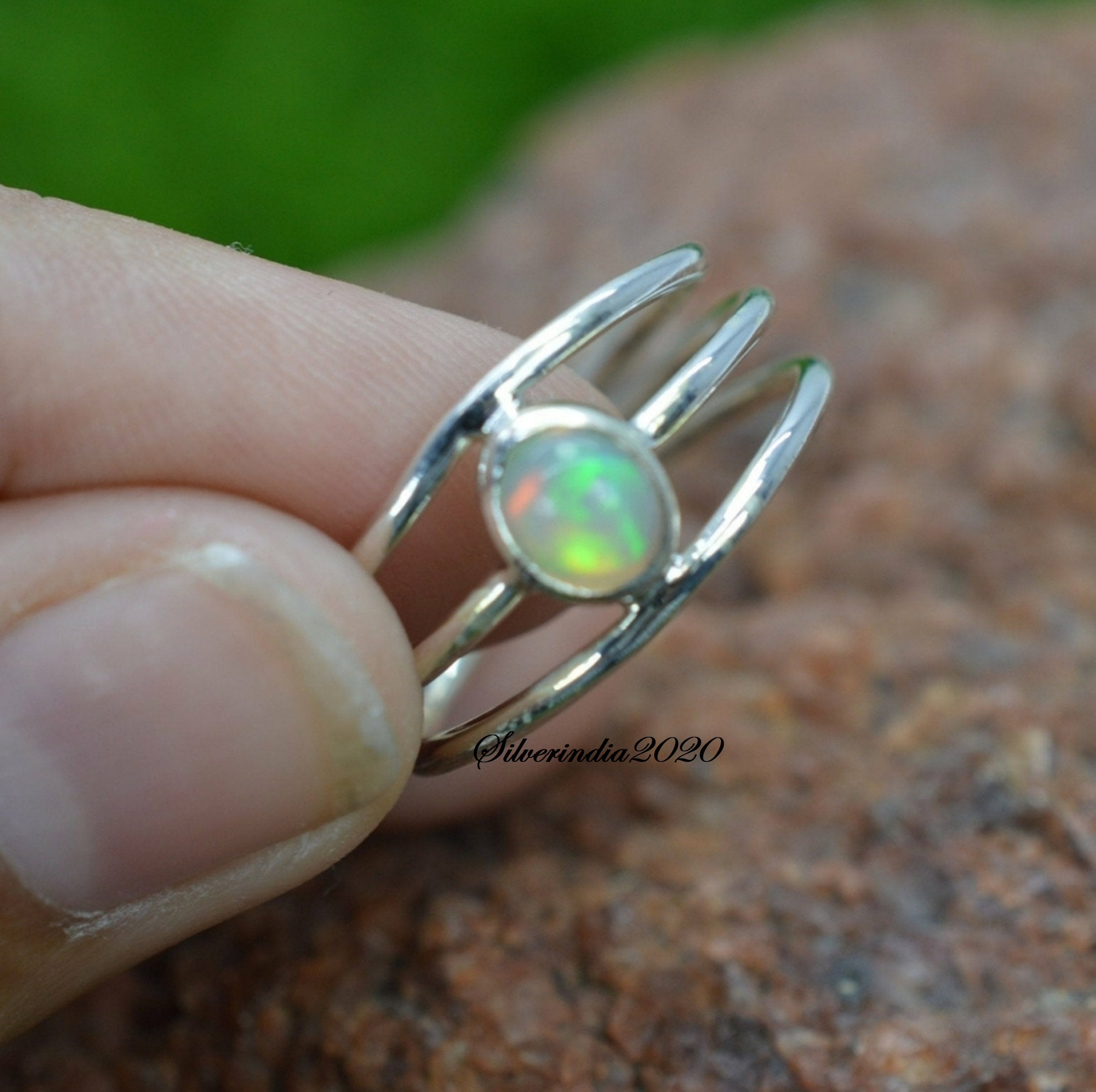 Opal Ring Gemstone Ring 925 Sterling Silver Ring Opal Band | Etsy
